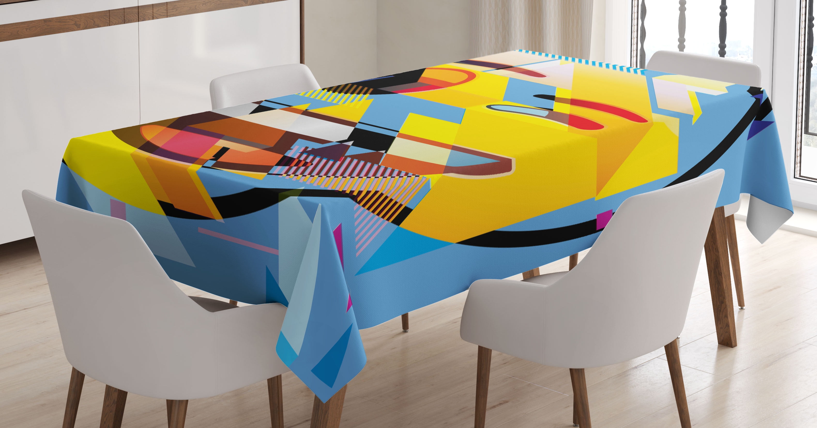 Ambesonne Emoji Tablecloth Rectangular Table Cover, Futurist Happy ...