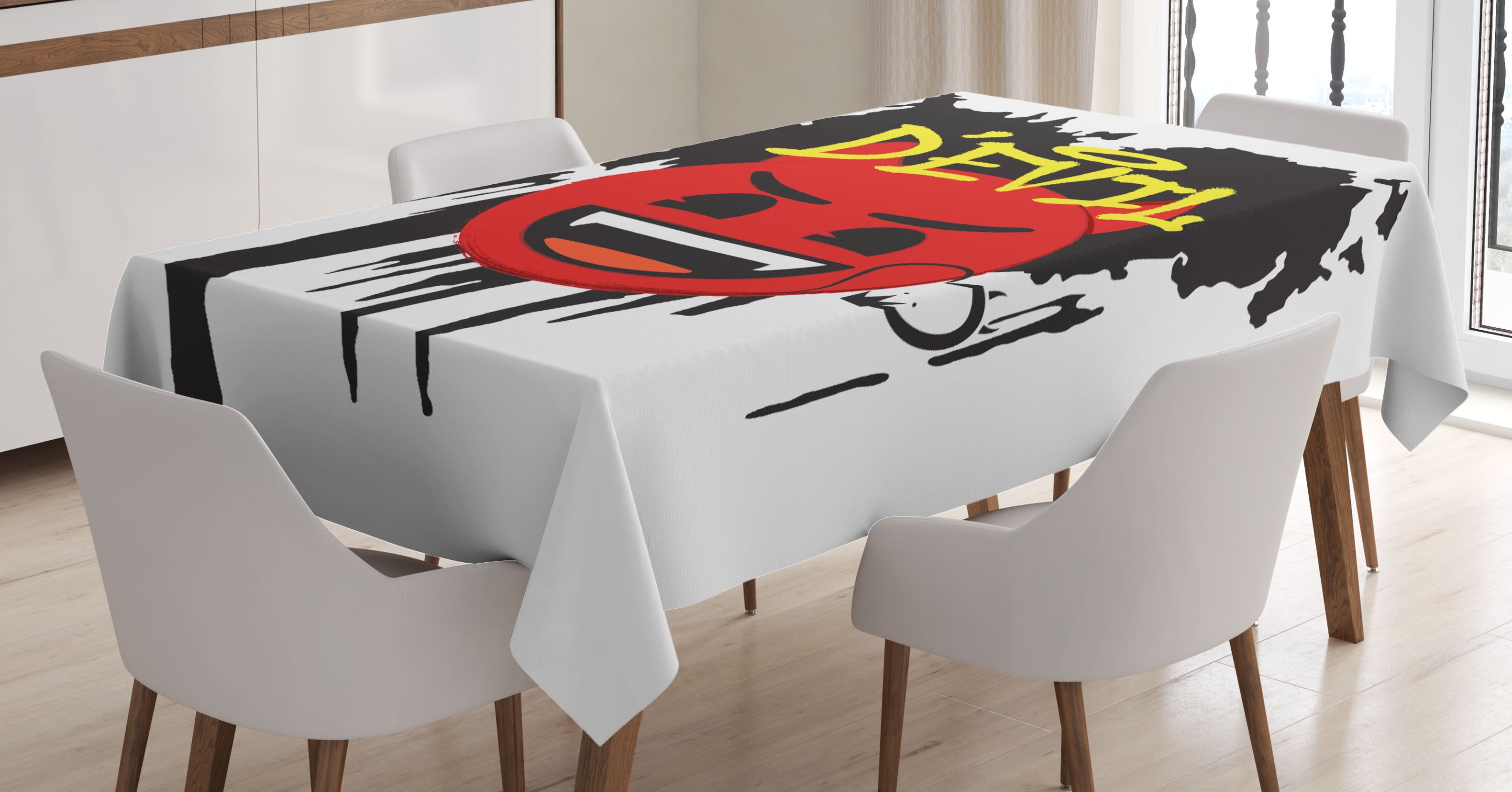 Ambesonne Emoji Tablecloth Rectangular Table Cover, Graffiti Evil ...
