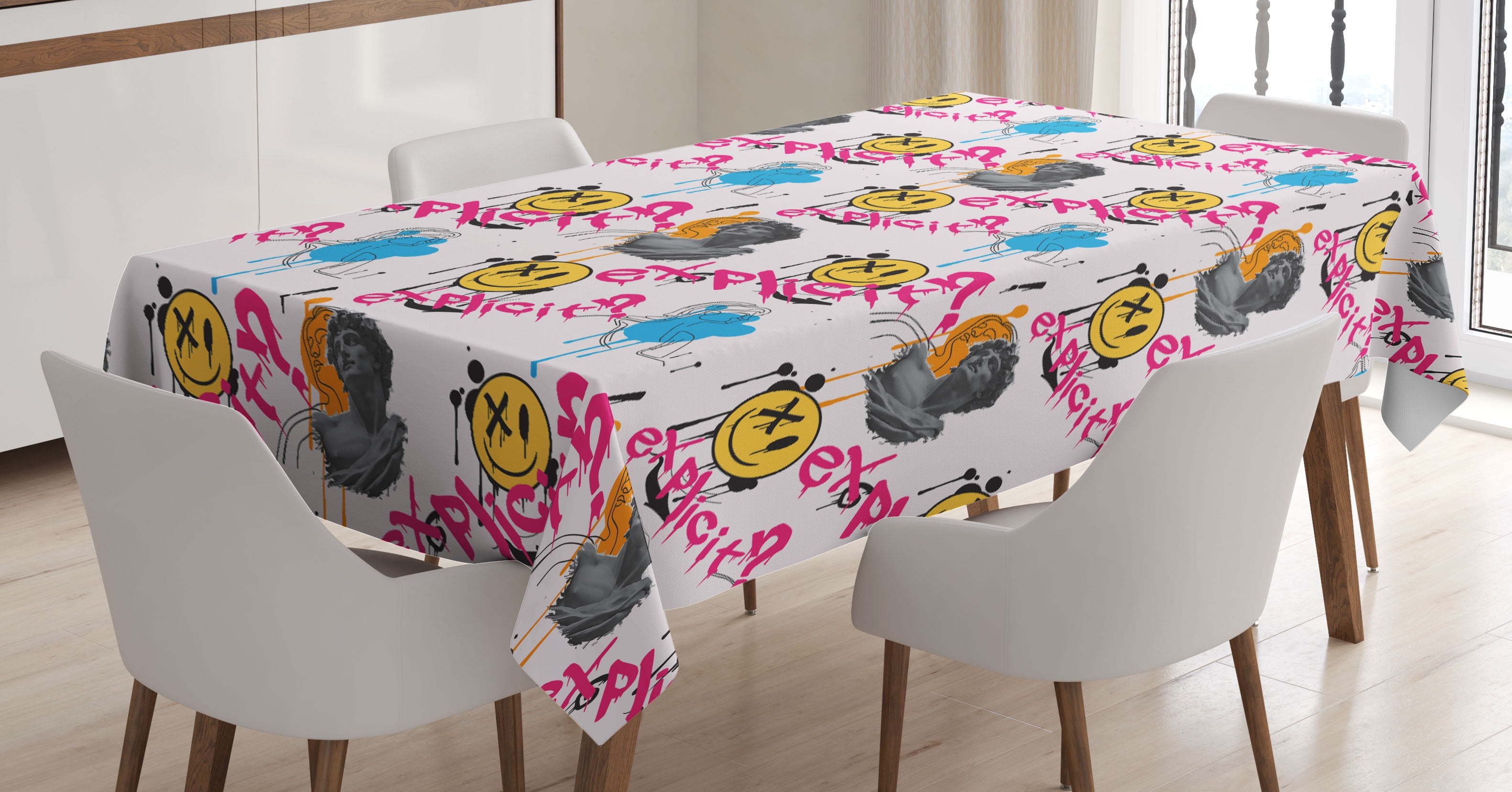 Ambesonne Emoji Tablecloth Rectangular Table Cover, Graffiti X Eye ...