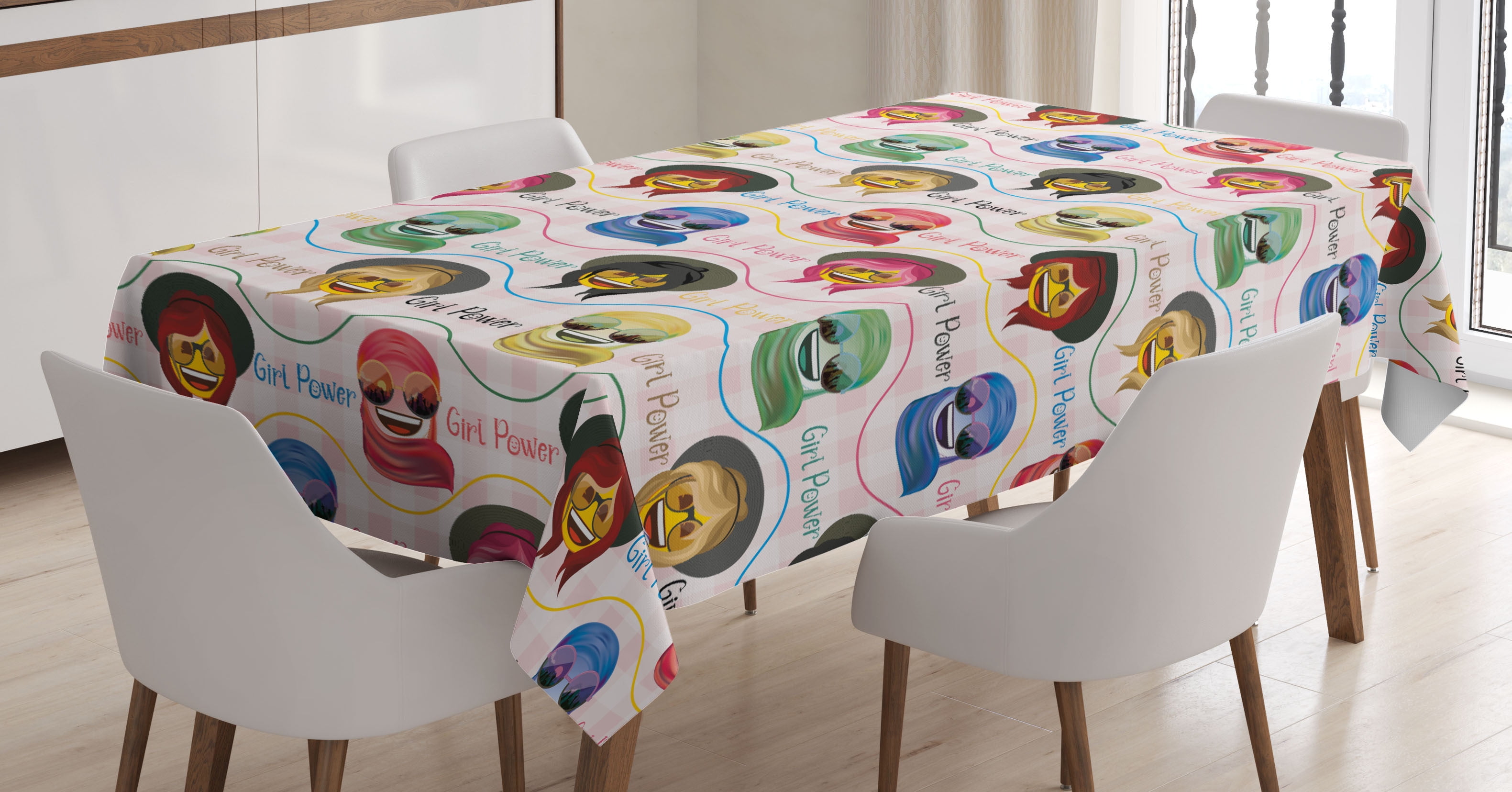 Ambesonne Emoji Tablecloth Rectangular Table Cover, Happy Lady ...
