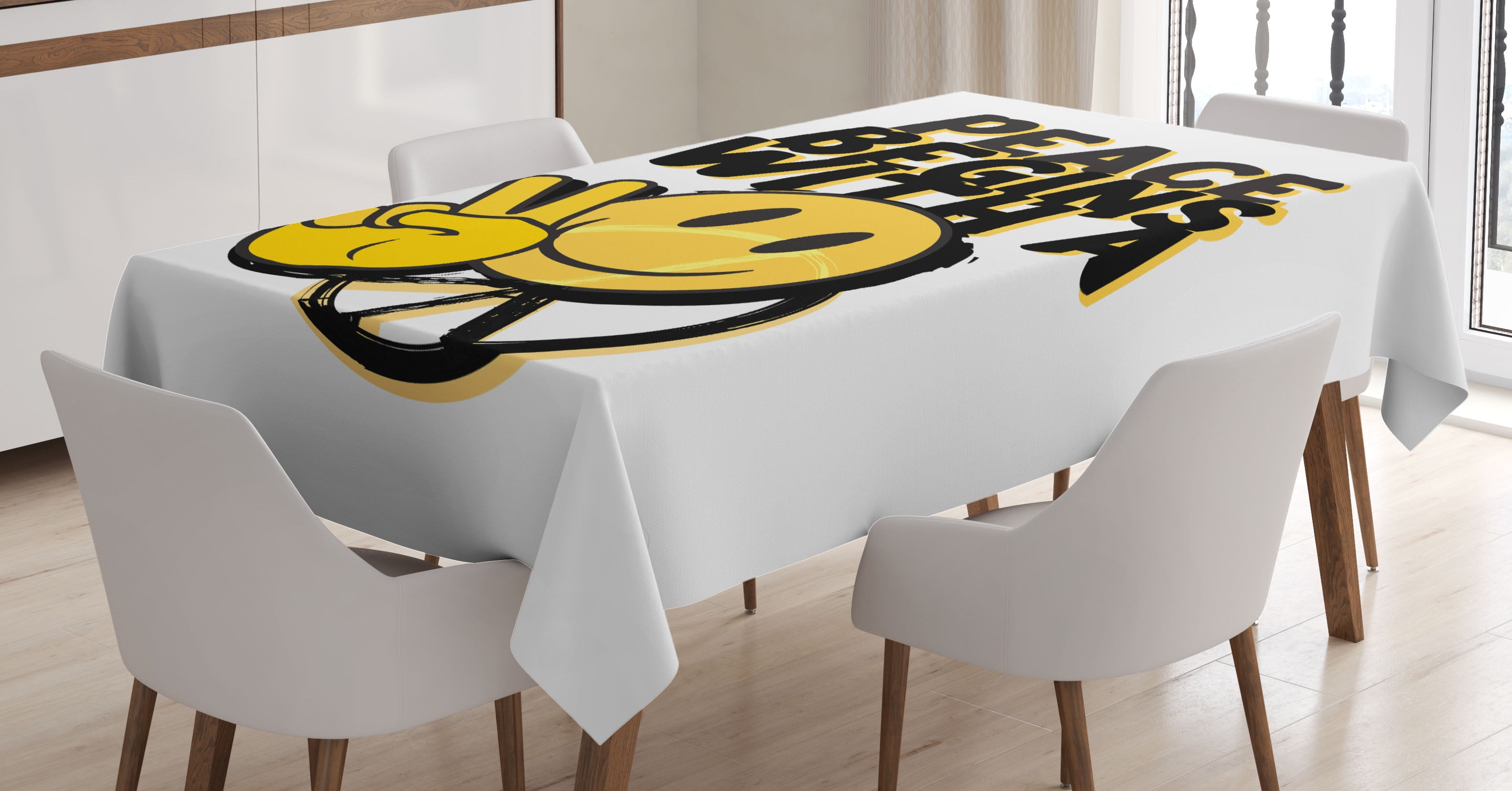 Ambesonne Emoji Tablecloth Rectangular Table Cover, Hippie Peace Theme ...