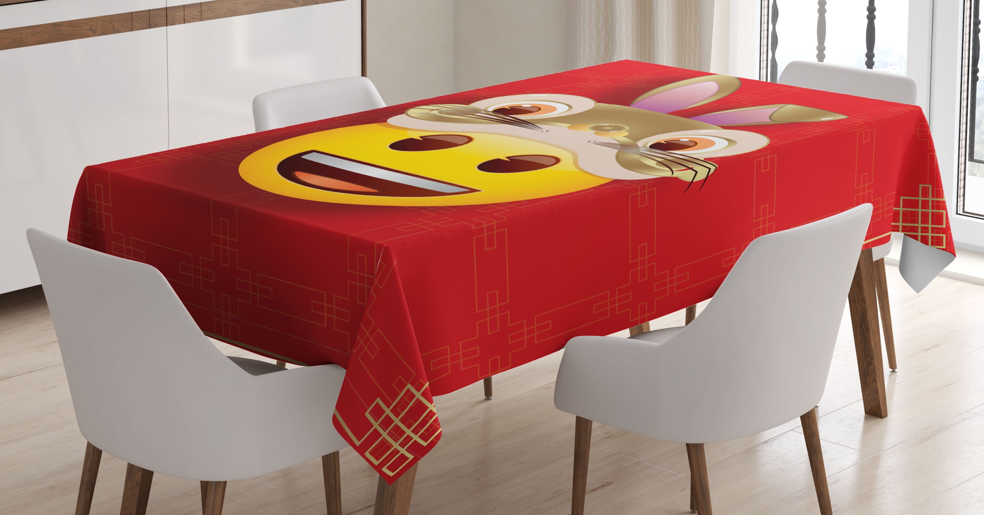 Ambesonne Emoji Tablecloth Rectangular Table Cover, Laughing Face with ...