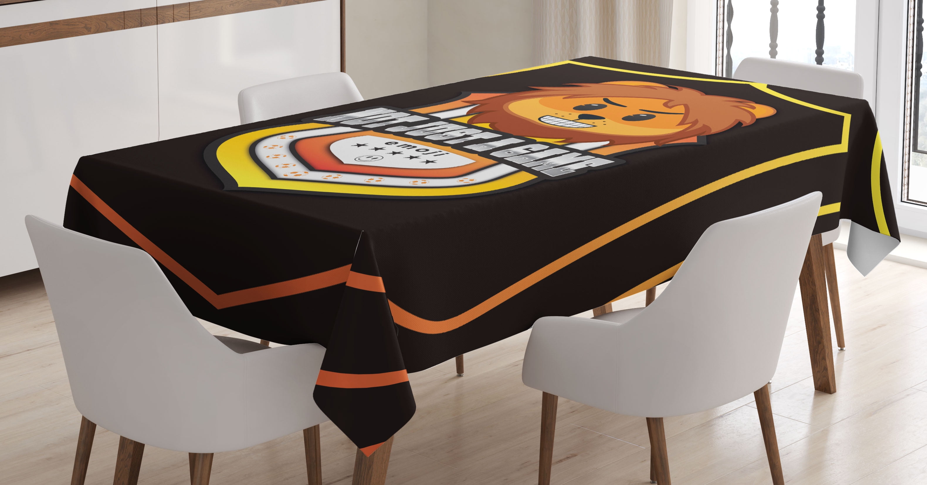 Ambesonne Emoji Tablecloth Rectangular Table Cover, Lion and Not Just a ...