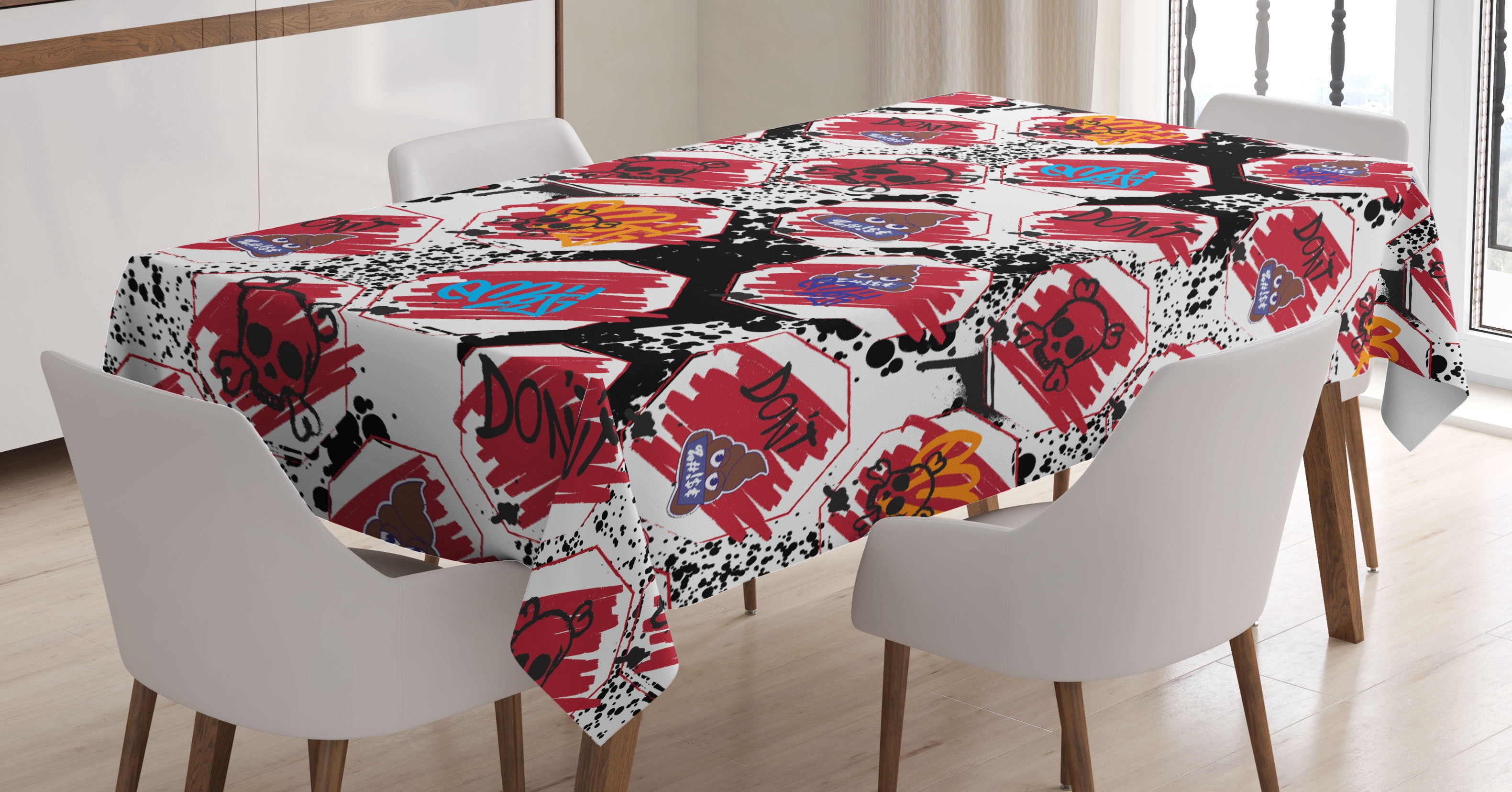 Ambesonne Emoji Tablecloth Rectangular Table Cover, Modern Graffiti Fun ...