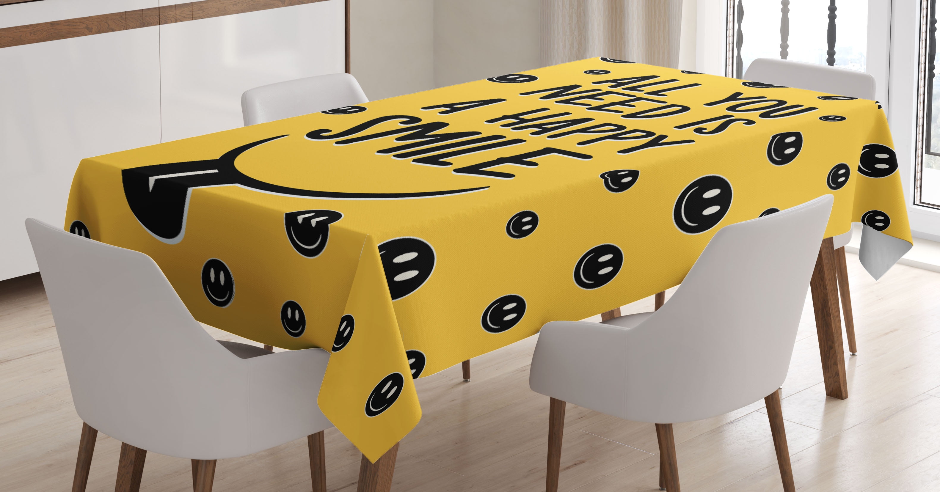 Ambesonne Emoji Tablecloth Rectangular Table Cover, Modern Saying with ...