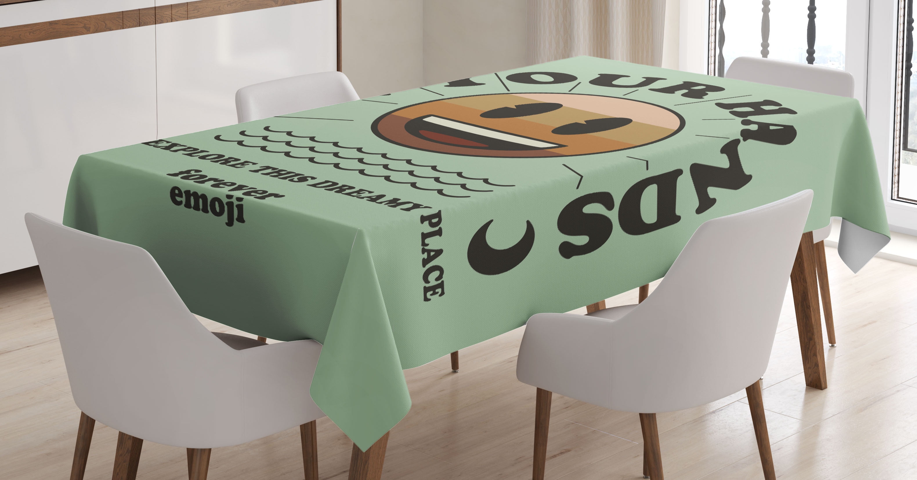 Ambesonne Emoji Tablecloth Rectangular Table Cover, Nature Globe Moon ...