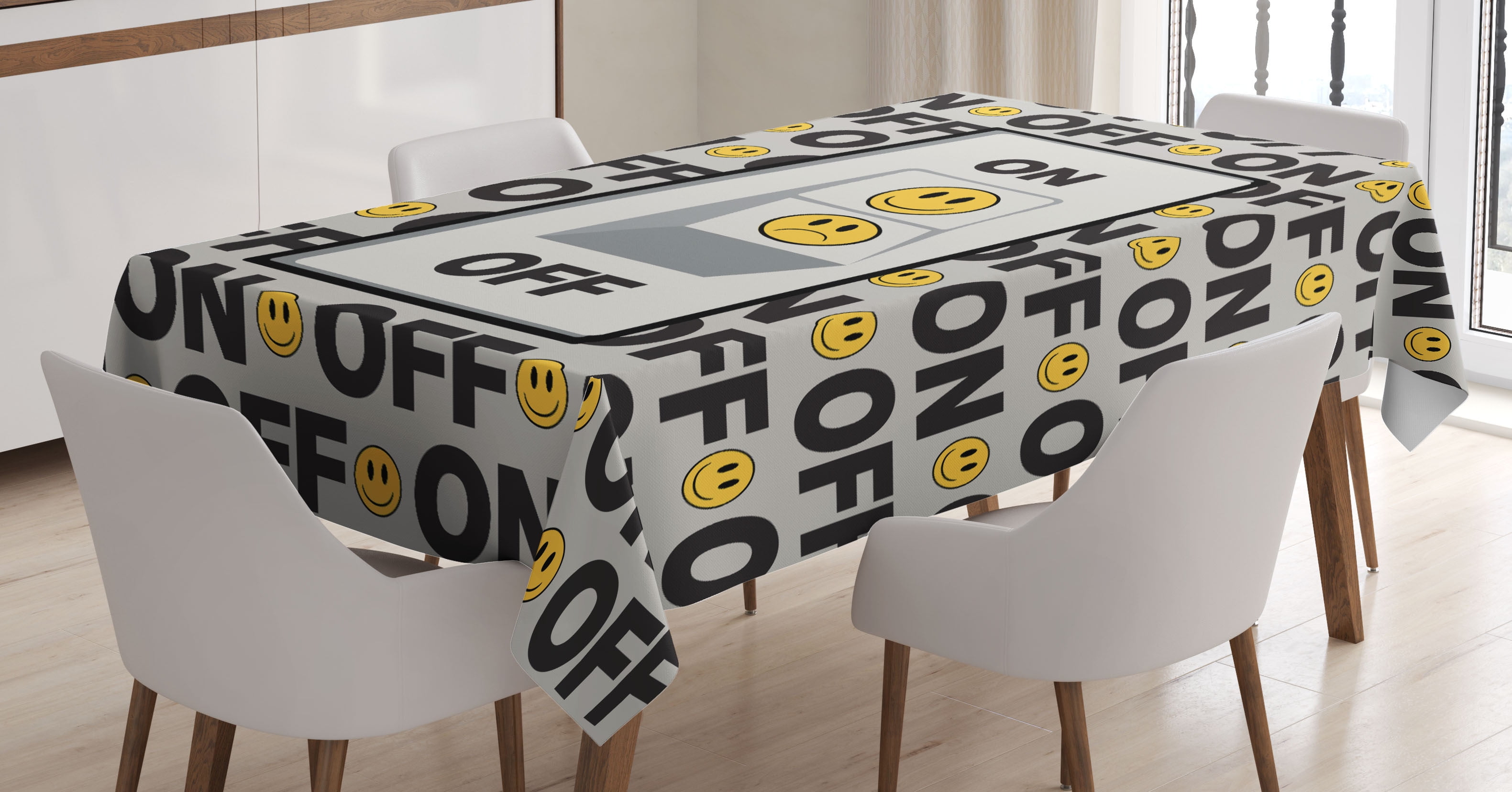 Ambesonne Emoji Tablecloth Rectangular Table Cover, On Off Lettering ...