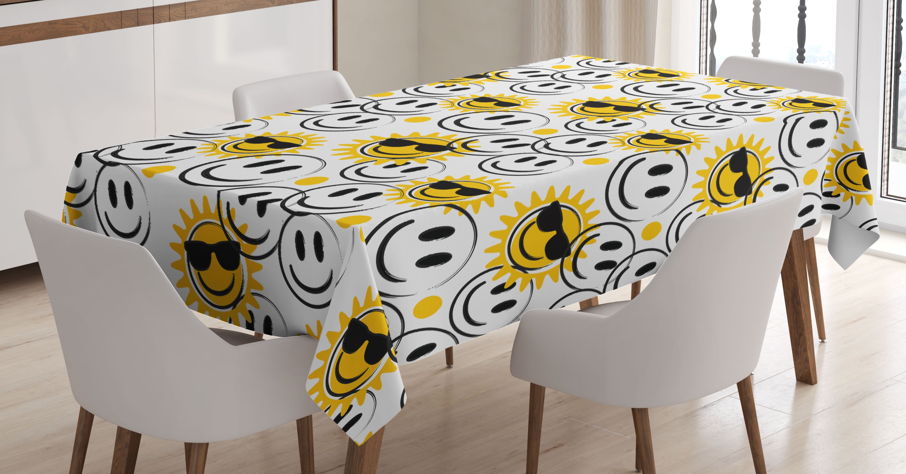 Ambesonne Emoji Tablecloth Rectangular Table Cover, Simple Happy Sun ...