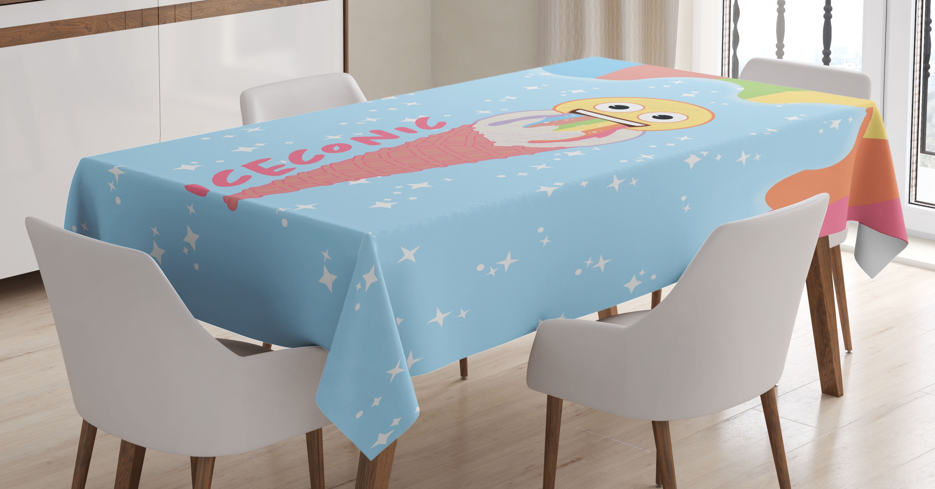 Ambesonne Emoji Tablecloth Rectangular Table Cover, Summer Ice Cream ...