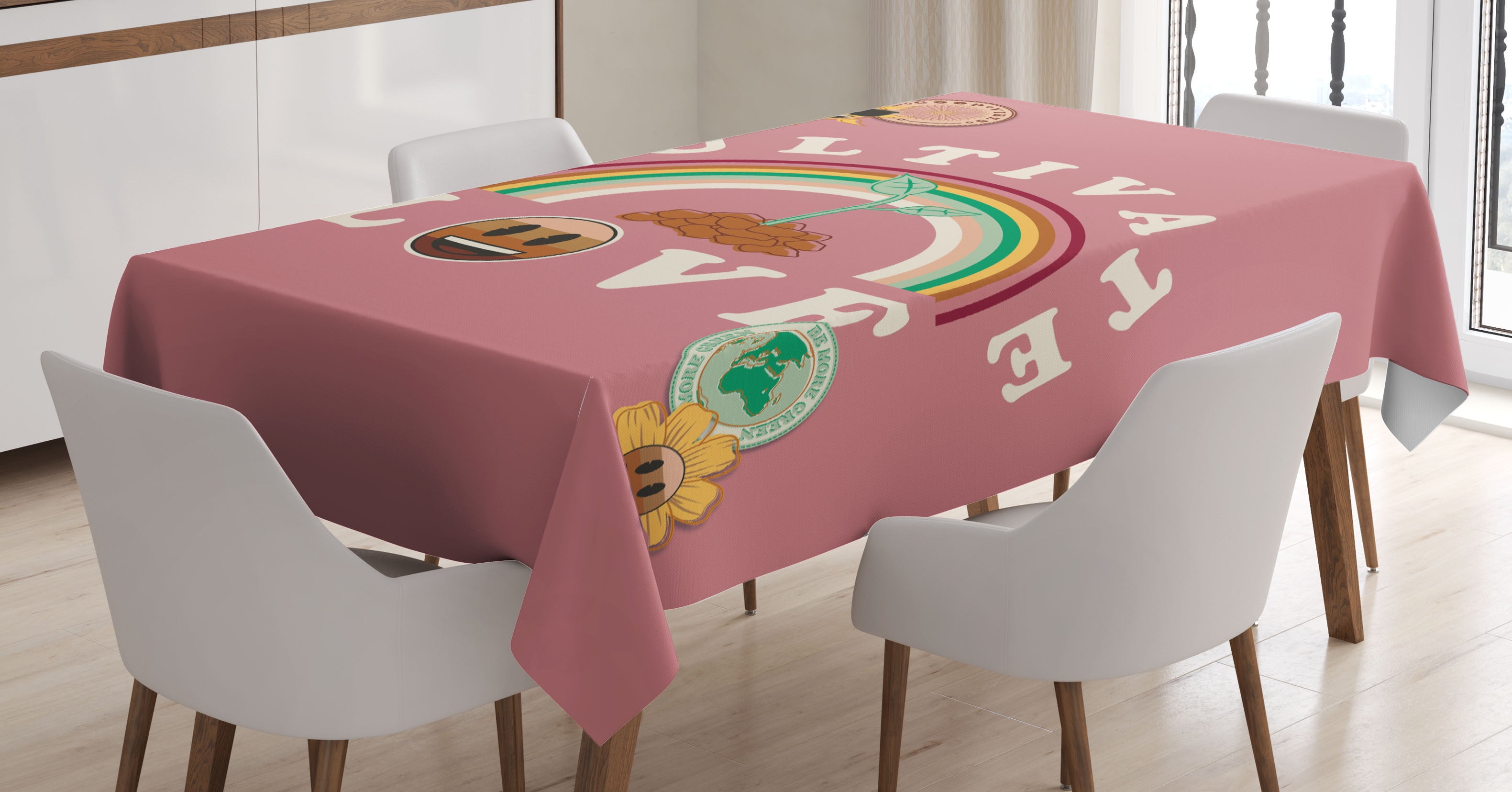 Ambesonne Emoji Tablecloth Rectangular Table Cover, World Love Raindbow ...
