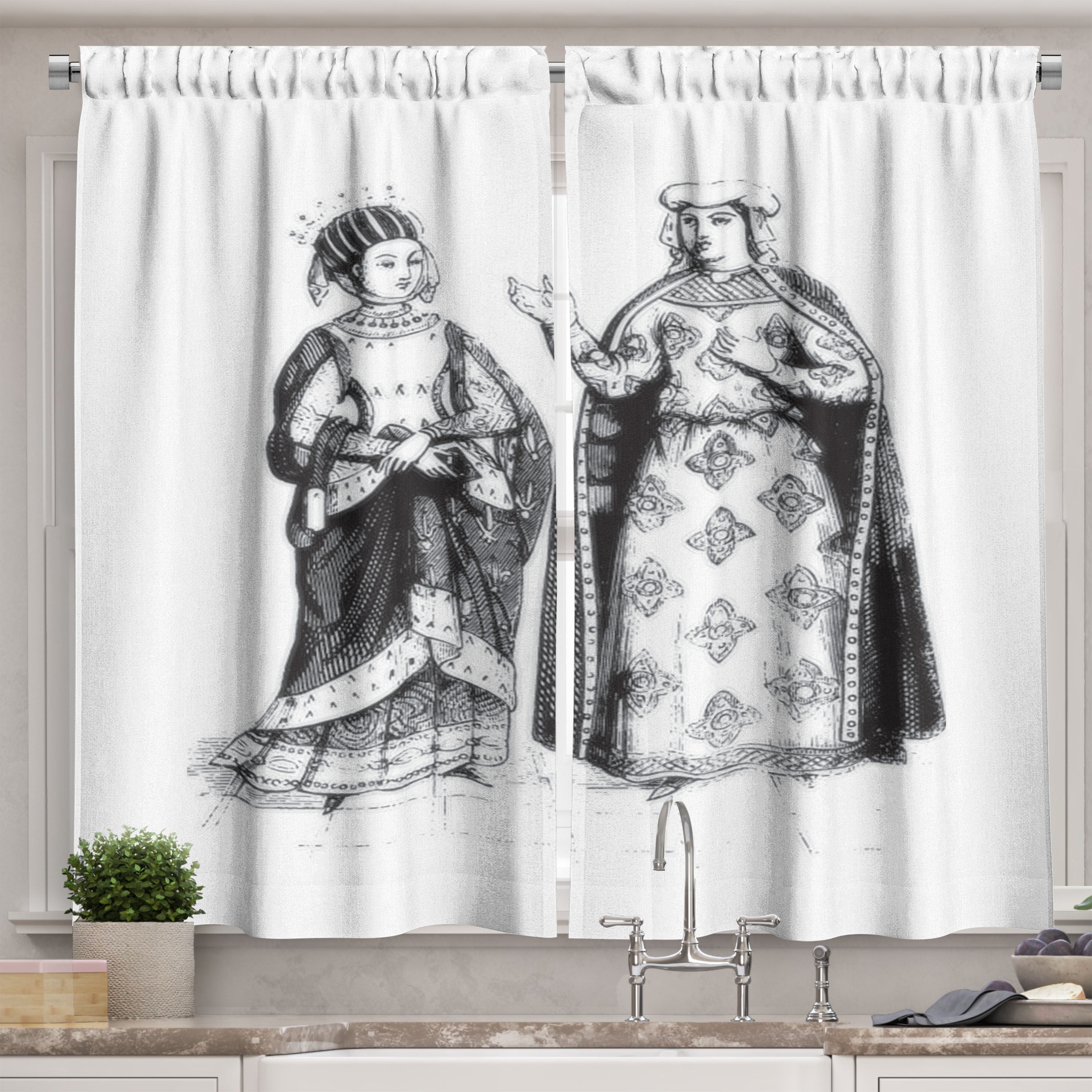 Ambesonne Empress Kitchen Curtains, Historic People Plain Back, 55"x24 ...