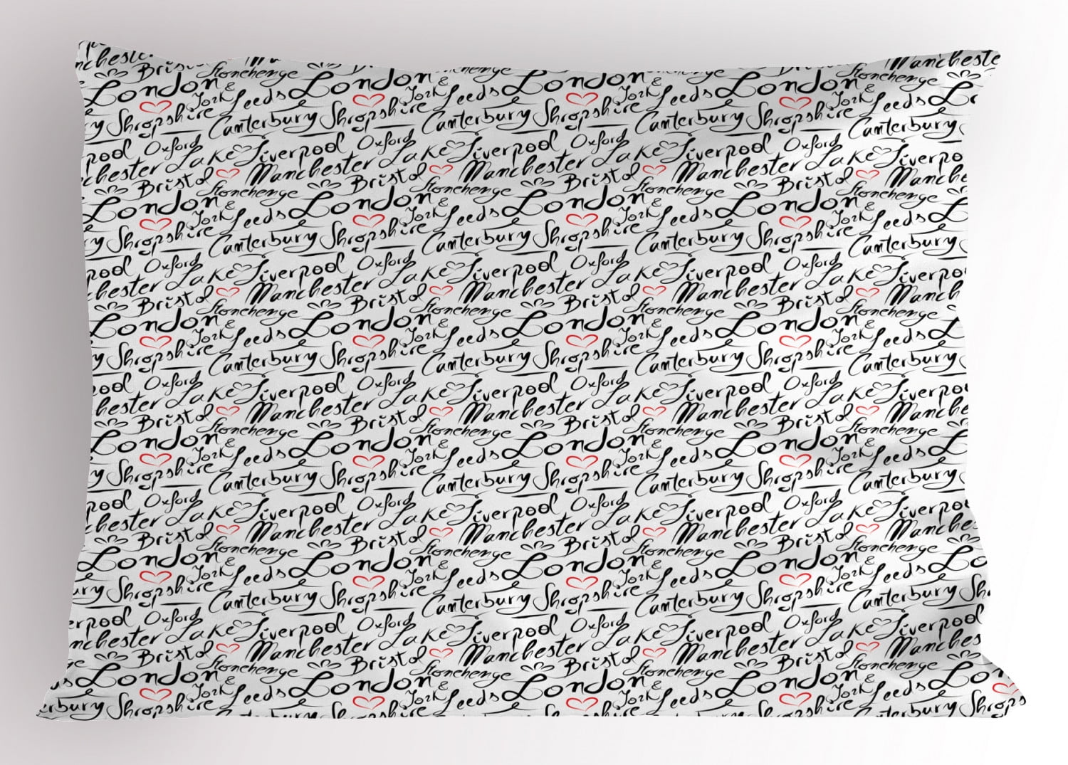 Ambesonne England Pillow Sham, Hand Lettering Cities, 26" X 20", Black ...