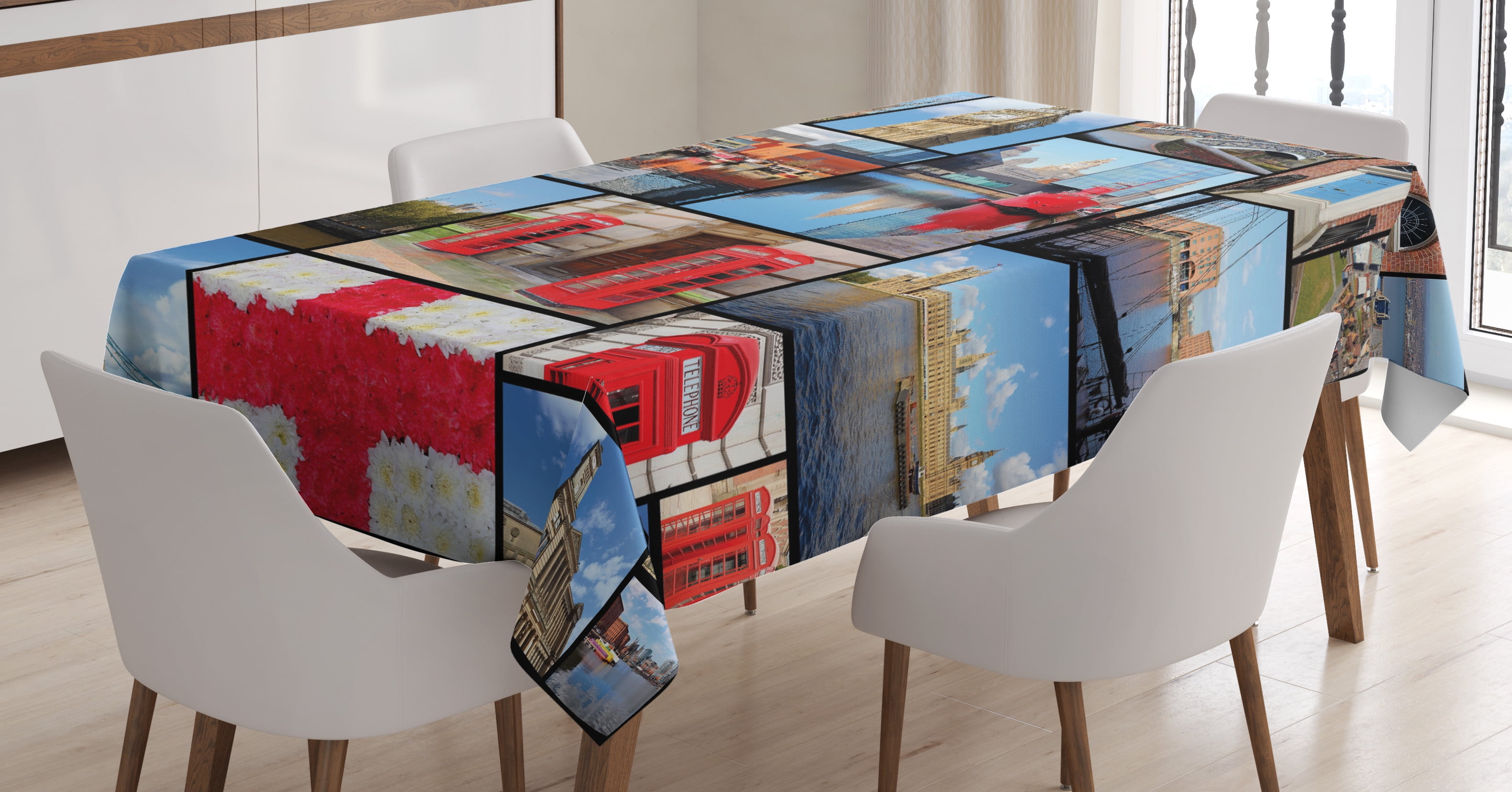 Ambesonne England Tablecloth Rectangular Table Cover, City Landmarks ...