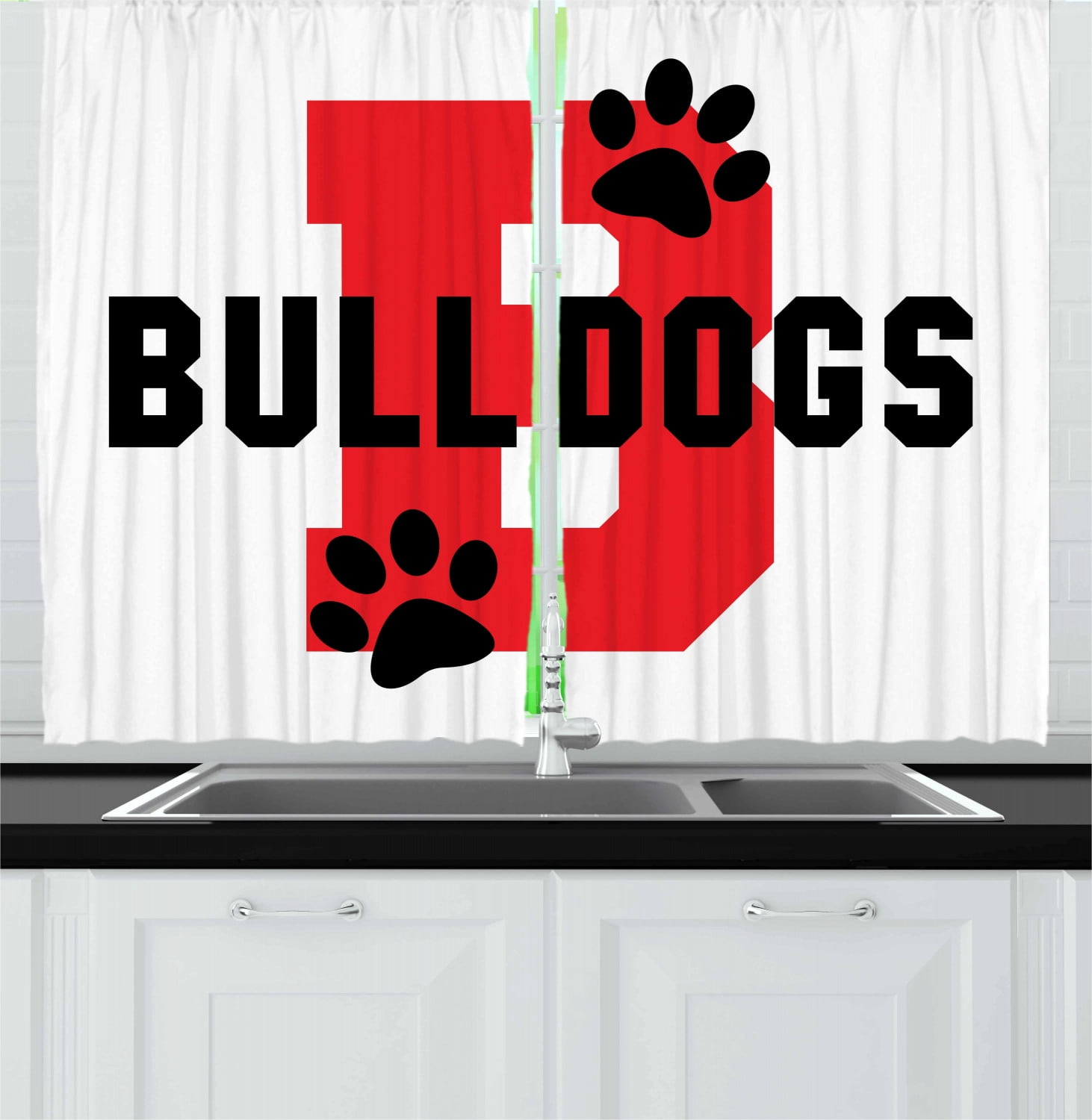 Ambesonne English Bulldog Kitchen Curtains, Paw Print Motif, 55"x39 ...