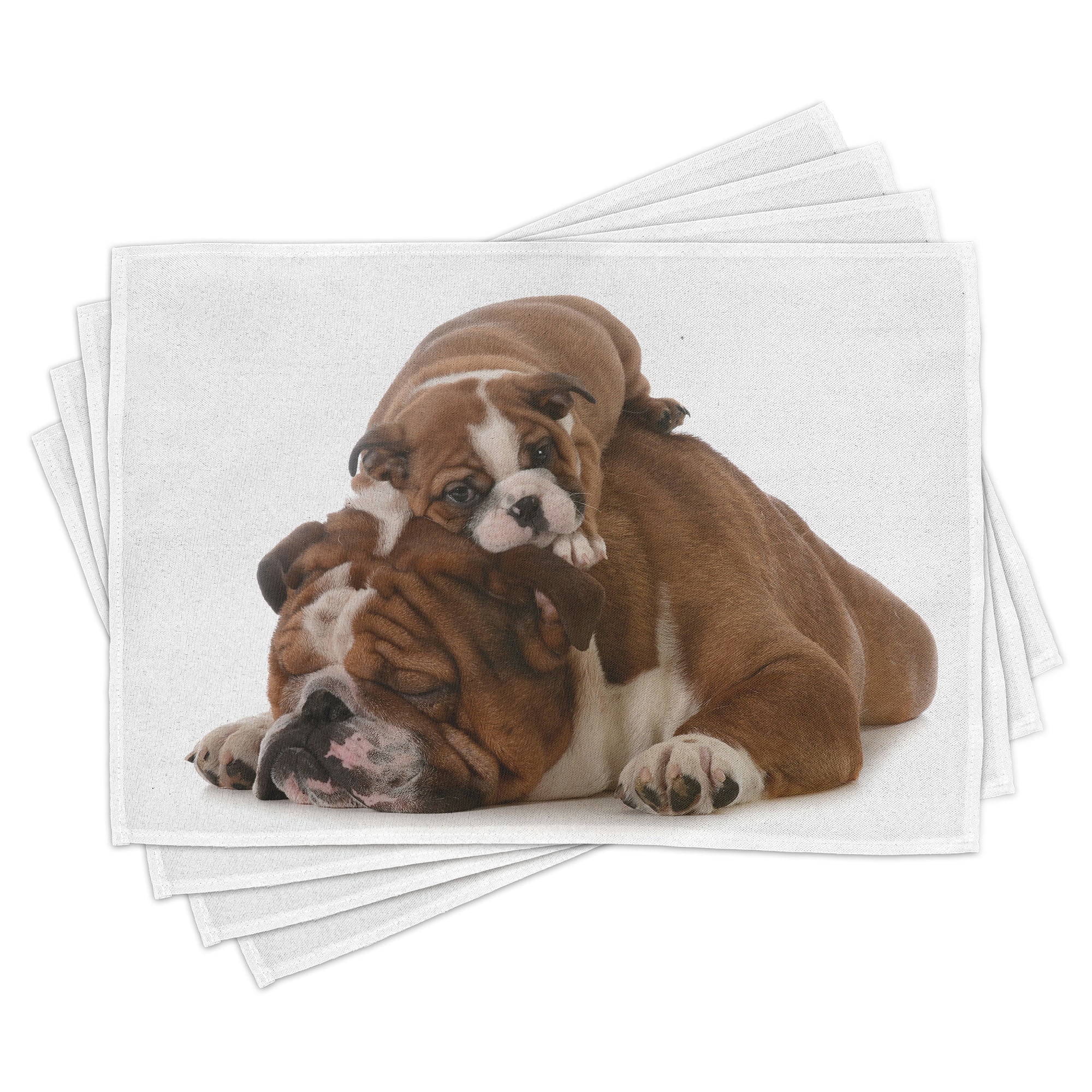 Ambesonne English Bulldog Place Mats Set of 4, Father and Son, Standard ...