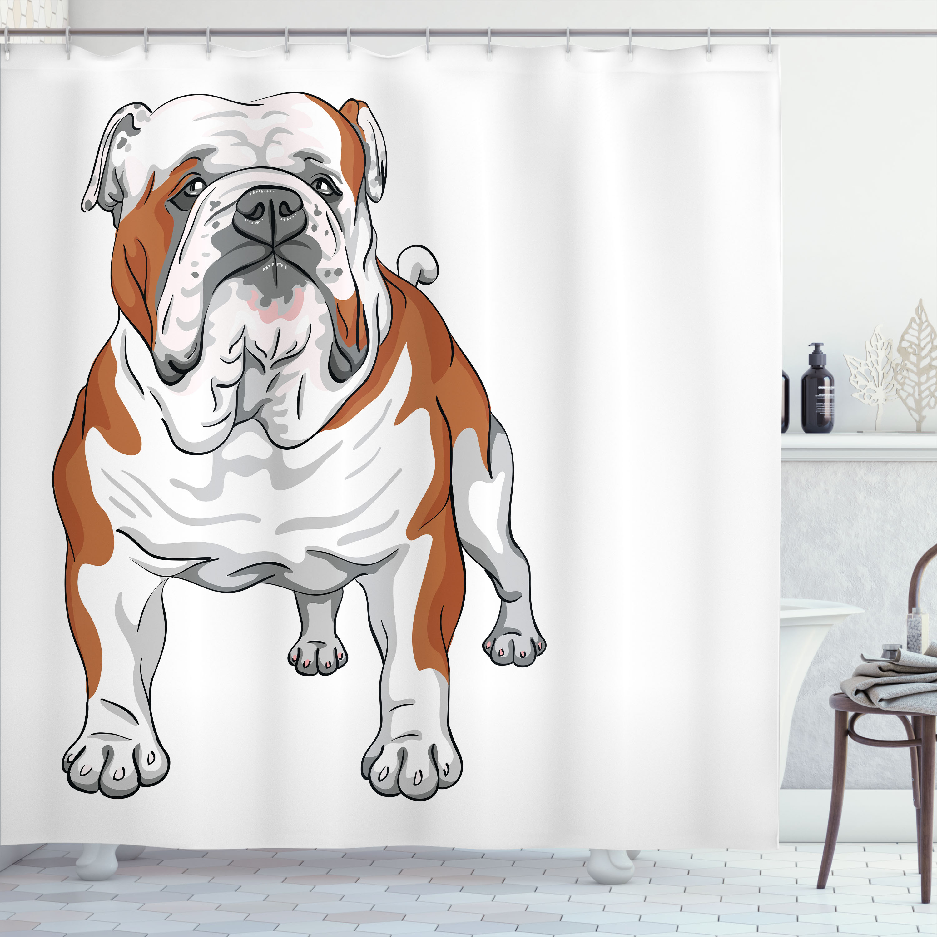 Ambesonne English Bulldog Shower Curtain, Muscular Dog, 69"Wx75"L ...