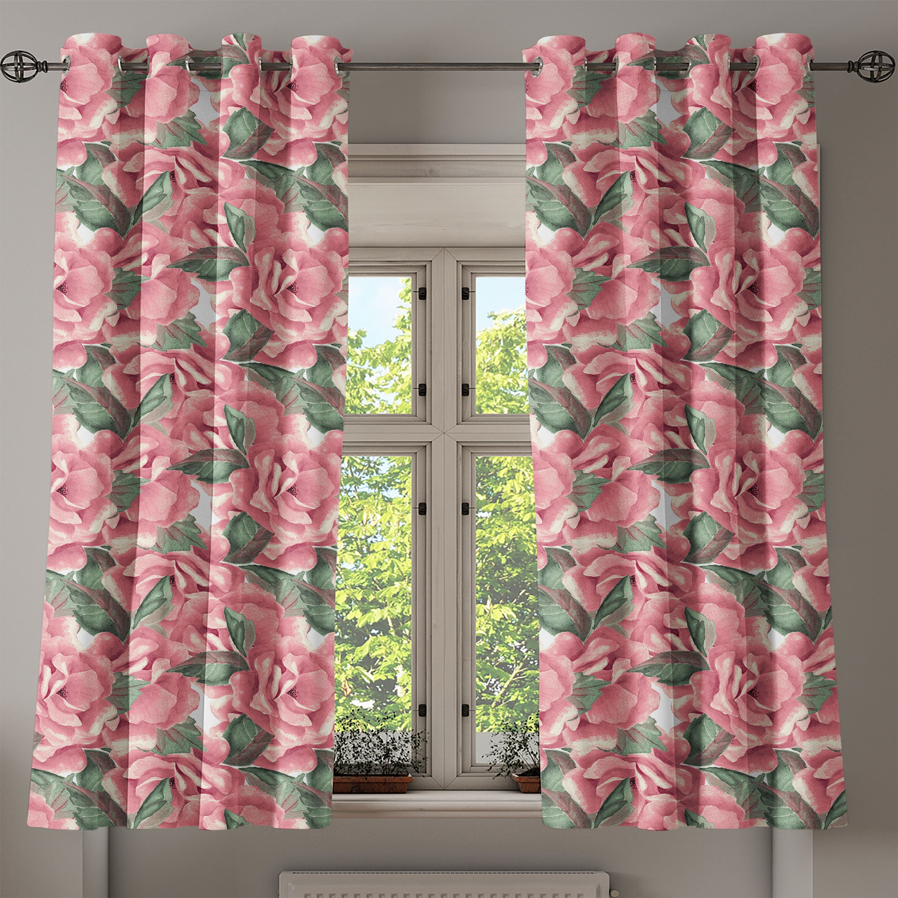 Ambesonne English Garden Grommet Curtain, Romantic Print Rose, 50"x60 ...