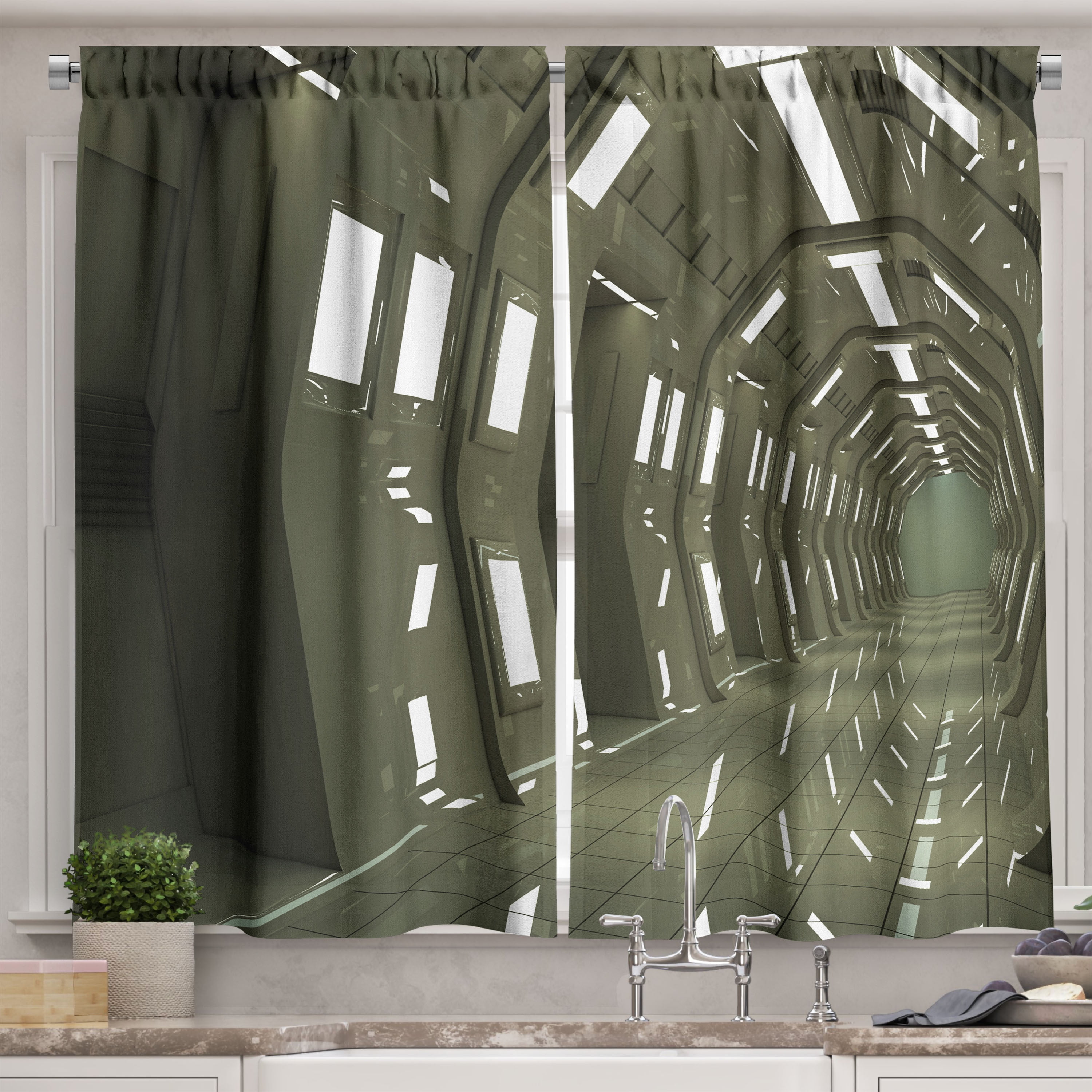 Ambesonne Environment Kitchen Curtains, Outer Space Scene, 55"x39 ...