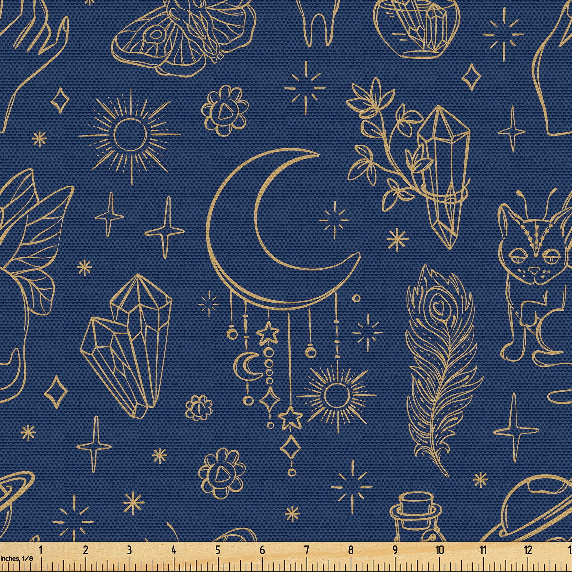 Ambesonne Esoteric Art Fabric by the Yard, Art Occult Witchy Cats, 2 ...