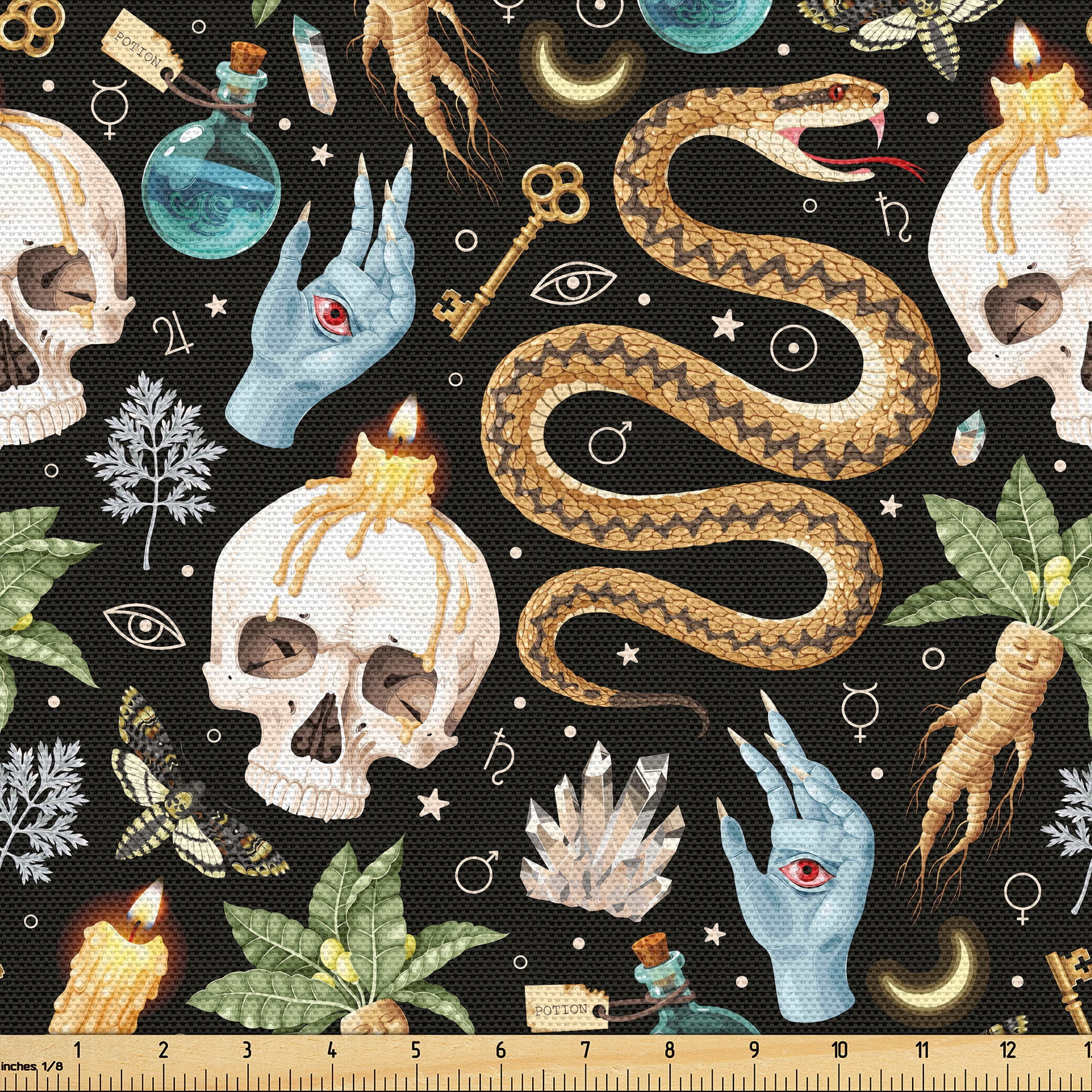 Ambesonne Esoteric Theme Fabric by the Yard, Retro Moth Skull Art, 10 ...