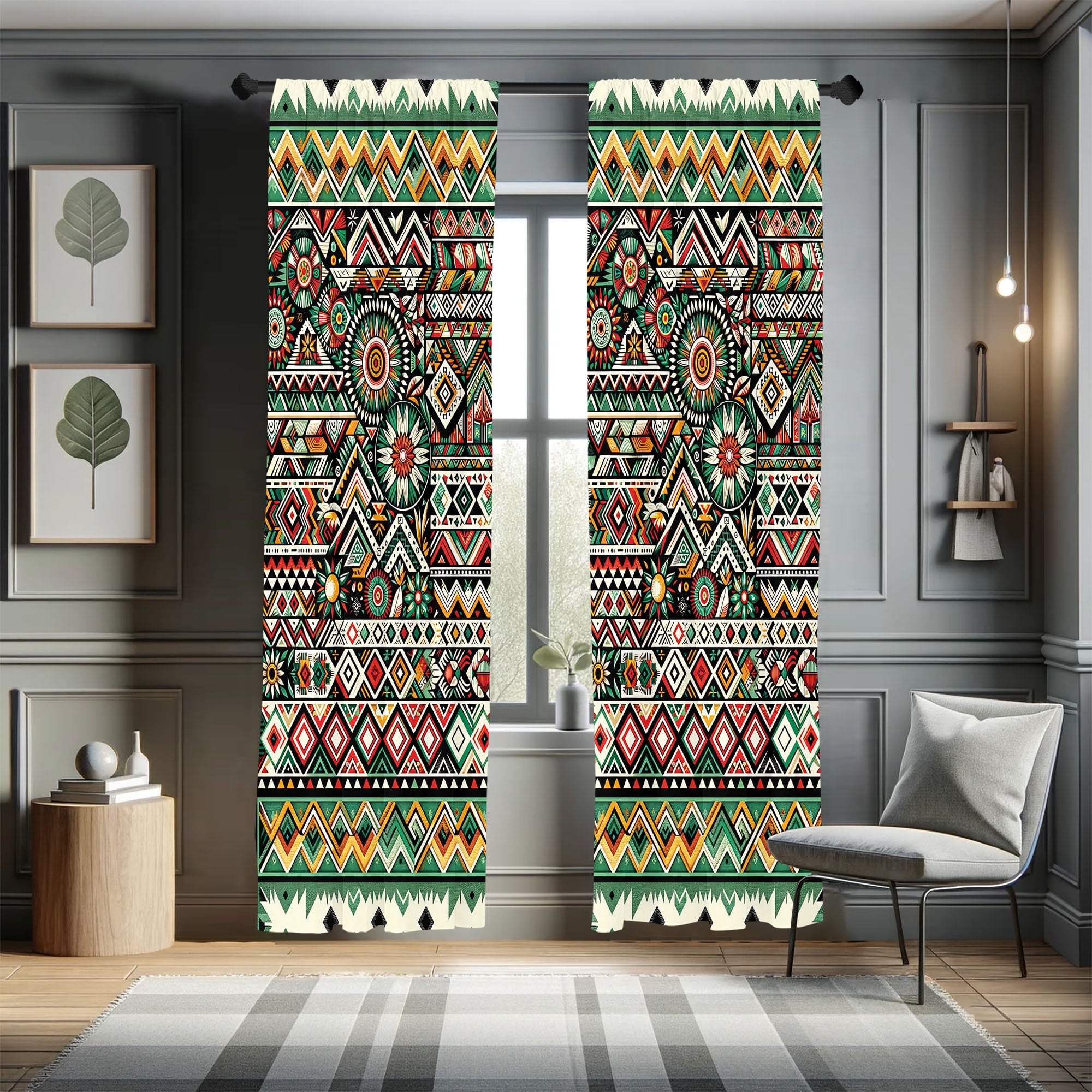 Ambesonne Ethnic Boho Curtains 2 Panel Set, Floral Trippy Aztec Art ...