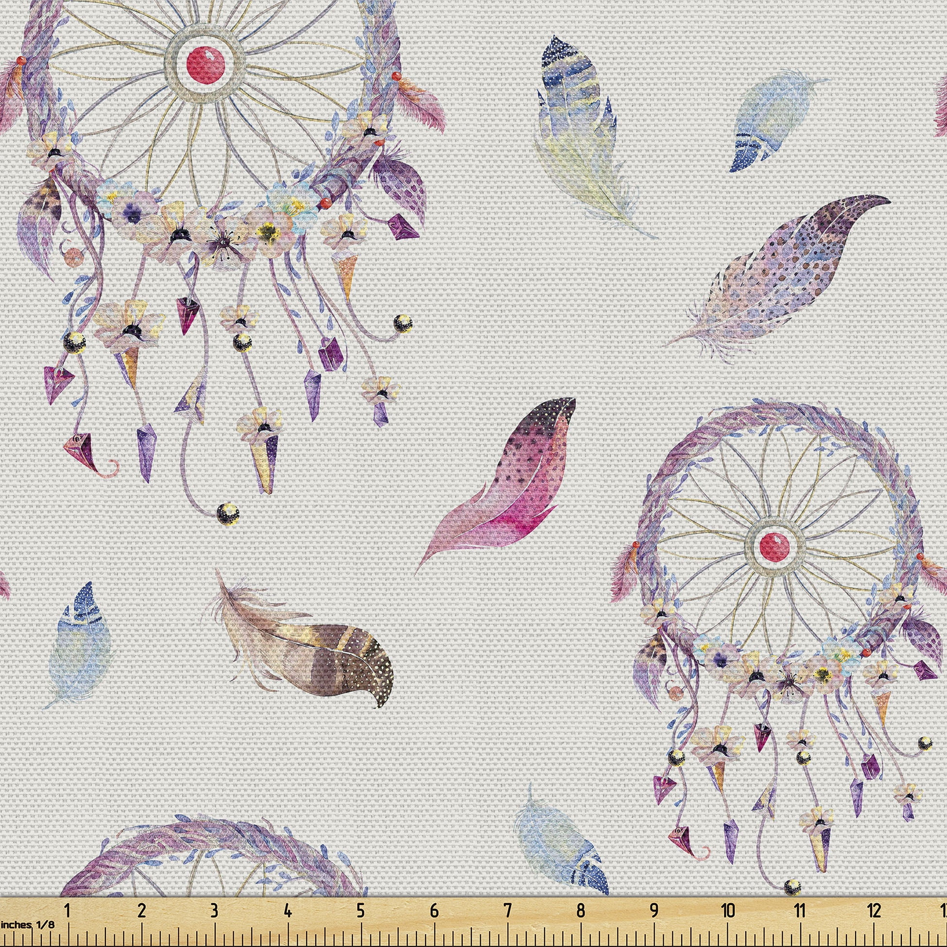 Ambesonne Ethnic Fabric by the Yard Upholstery, Falling Feather ...