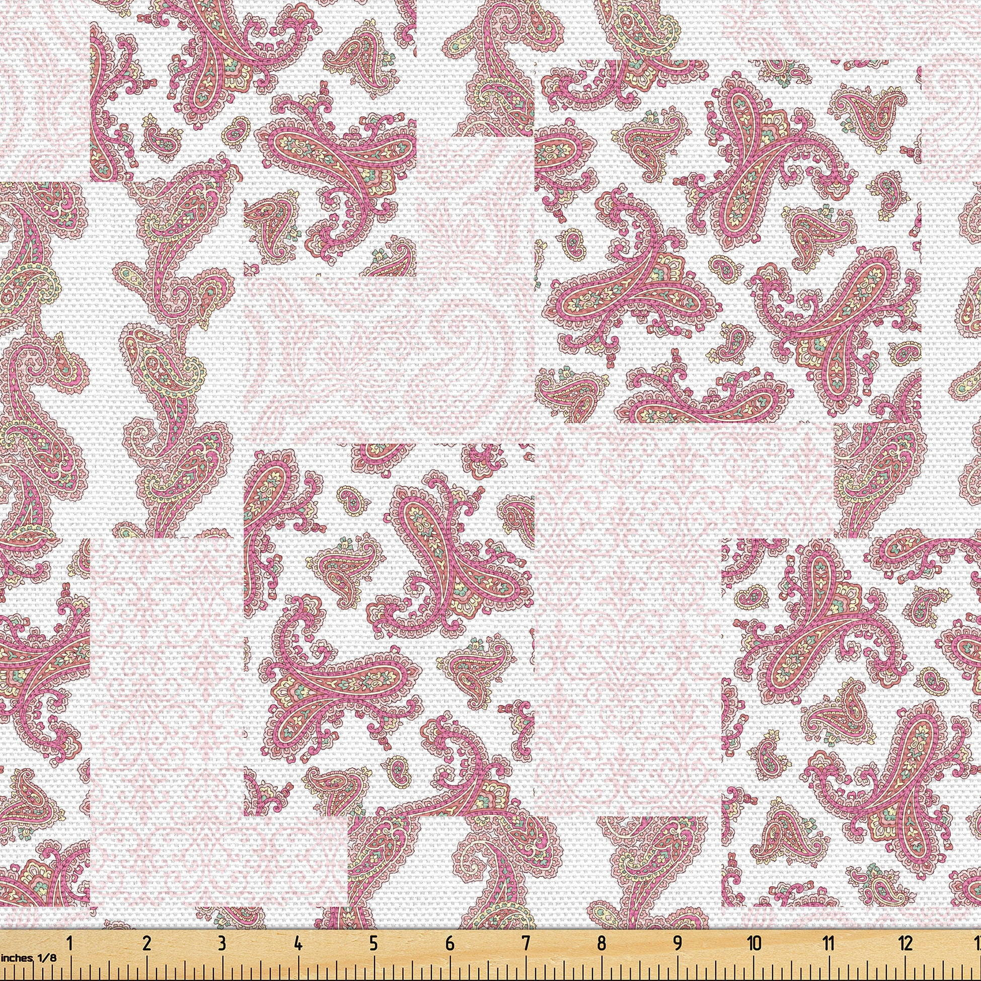 Ambesonne Ethnic Fabric by the Yard, Minimalistic Pink Paisley, 2 Yards ...