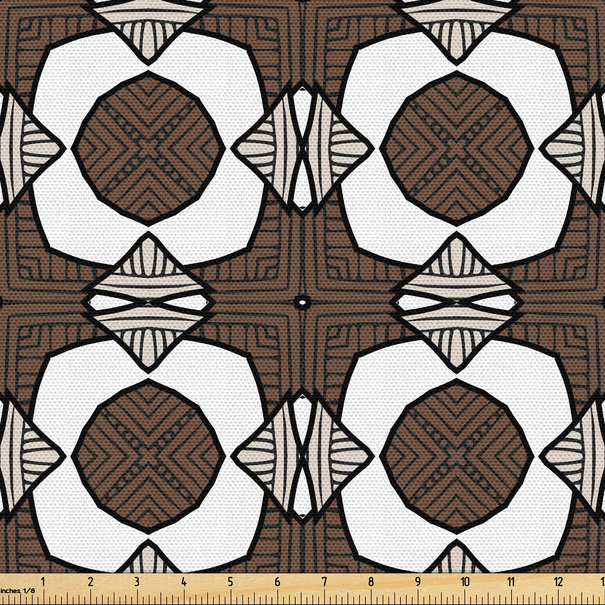 Ambesonne Ethnic Fabric by the Yard Upholstery, Striped Dotted Tribal ...