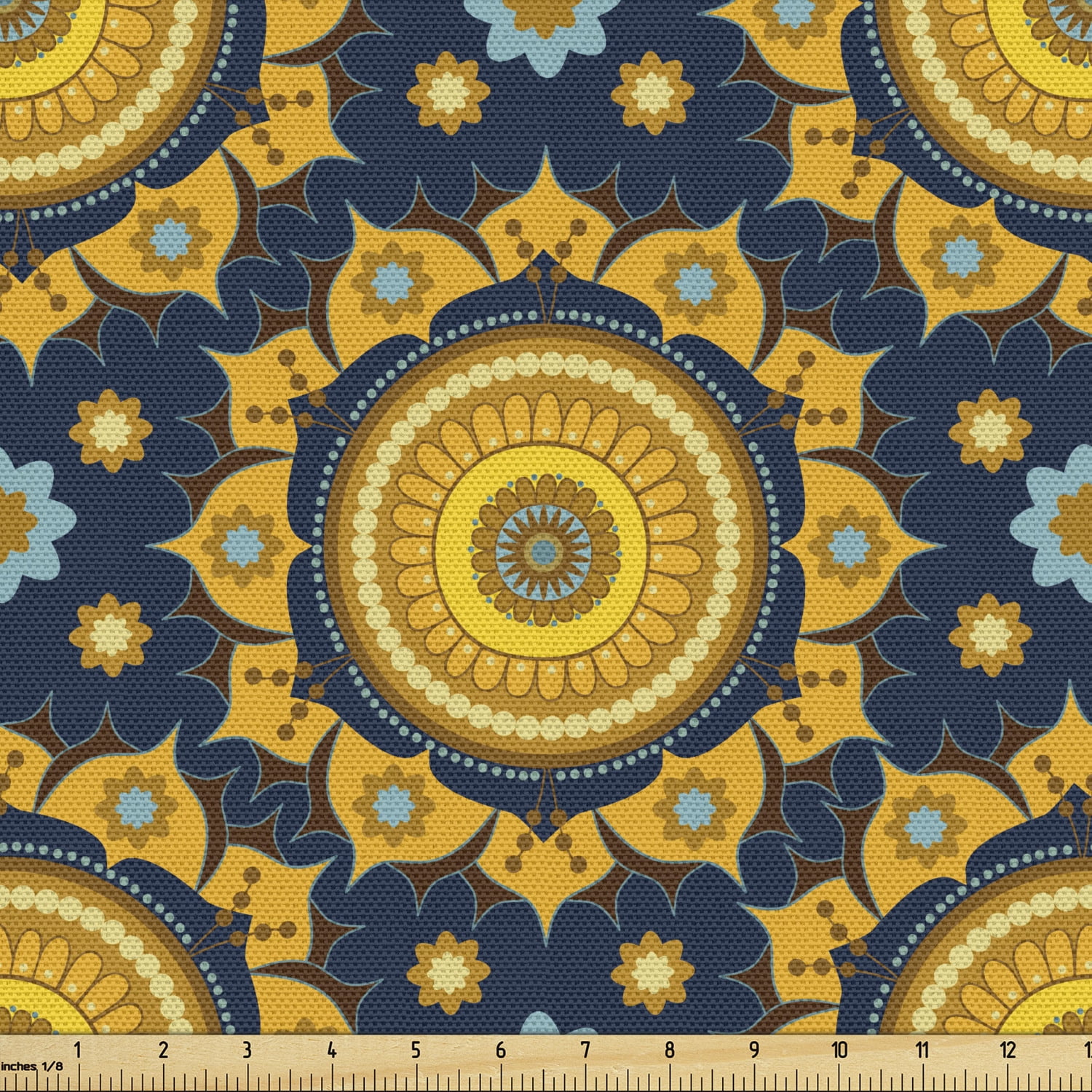 Ambesonne Ethnic Fabric by the Yard Upholstery, Sun Symbol Motifs ...