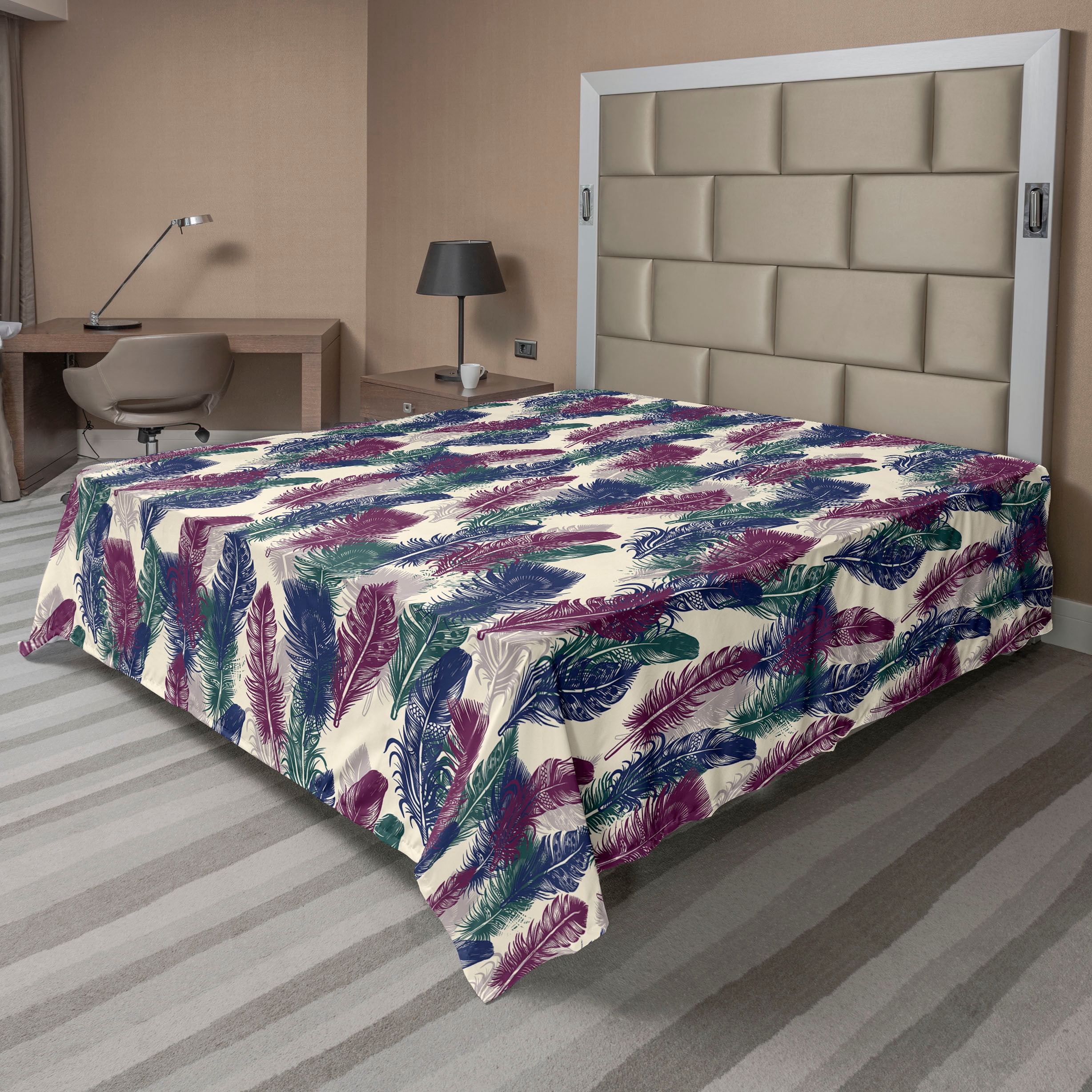 Ambesonne Ethnic Flat Bedding Sheet Soft Top Sheet, Feathers Vintage ...