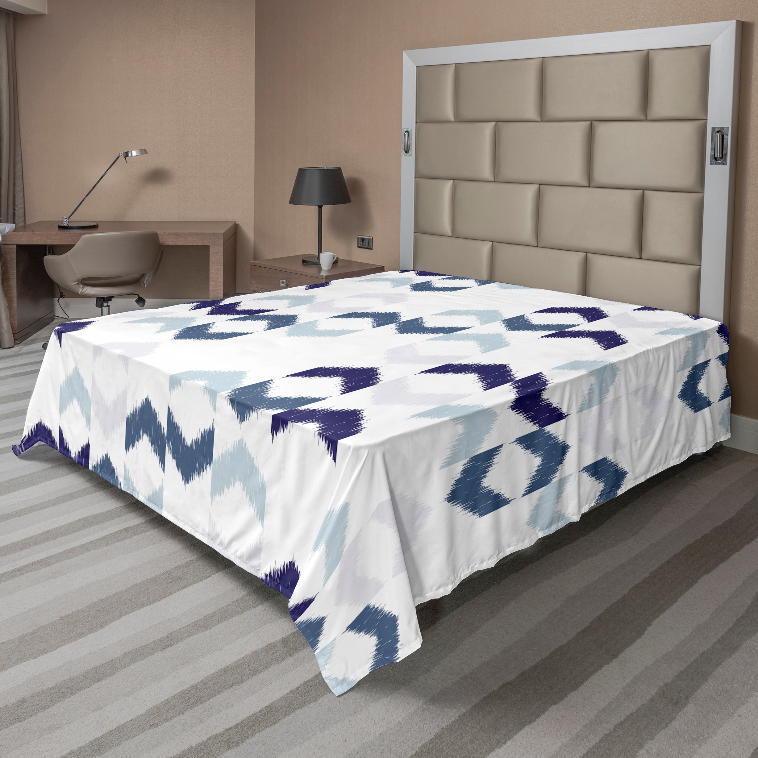 Ambesonne Ethnic Flat Sheet, Ikat Chevron Zig Zag, King Size, Slate ...