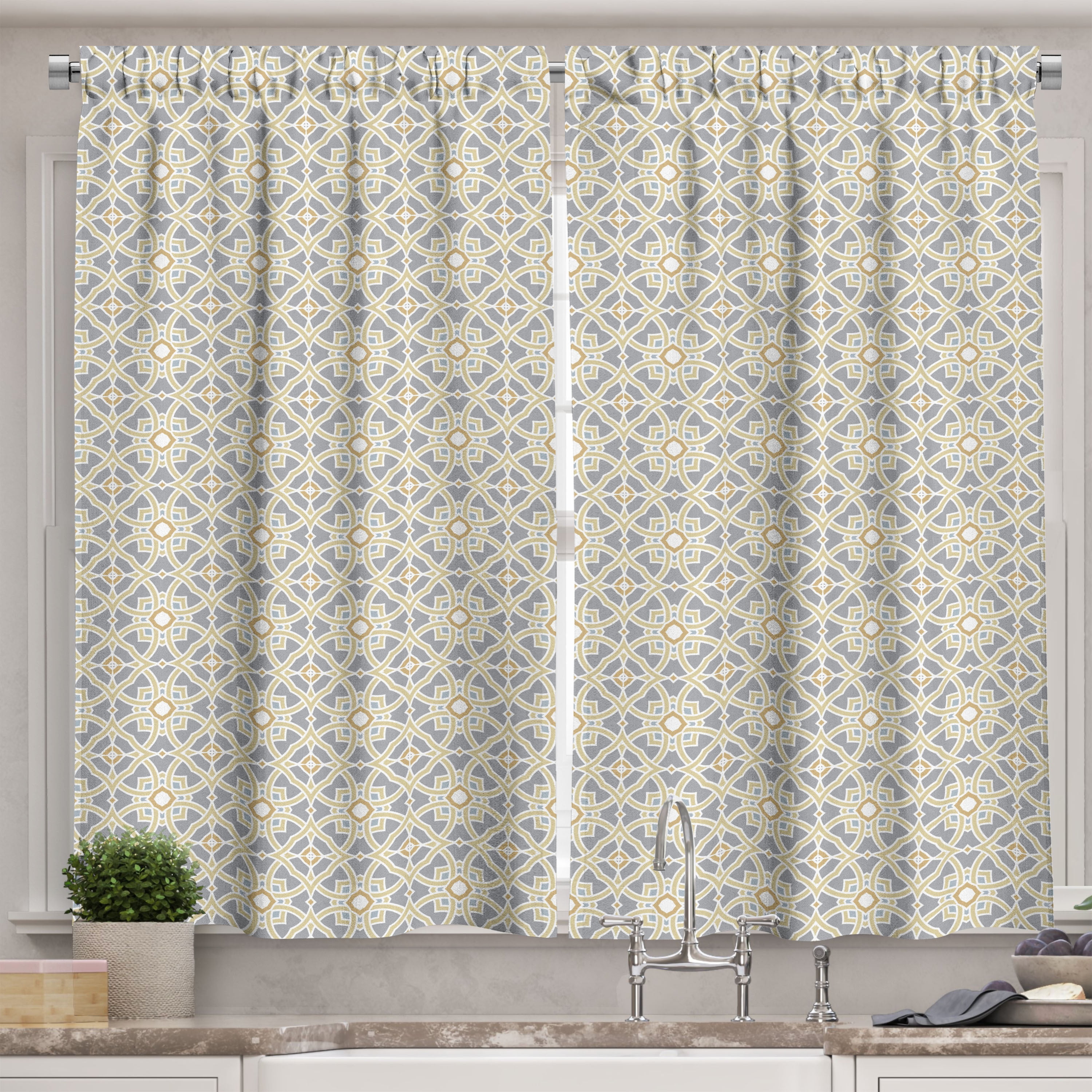 Ambesonne Ethnic Kitchen Curtains, Azulejo Tiles Design, 55"x39", Taupe ...