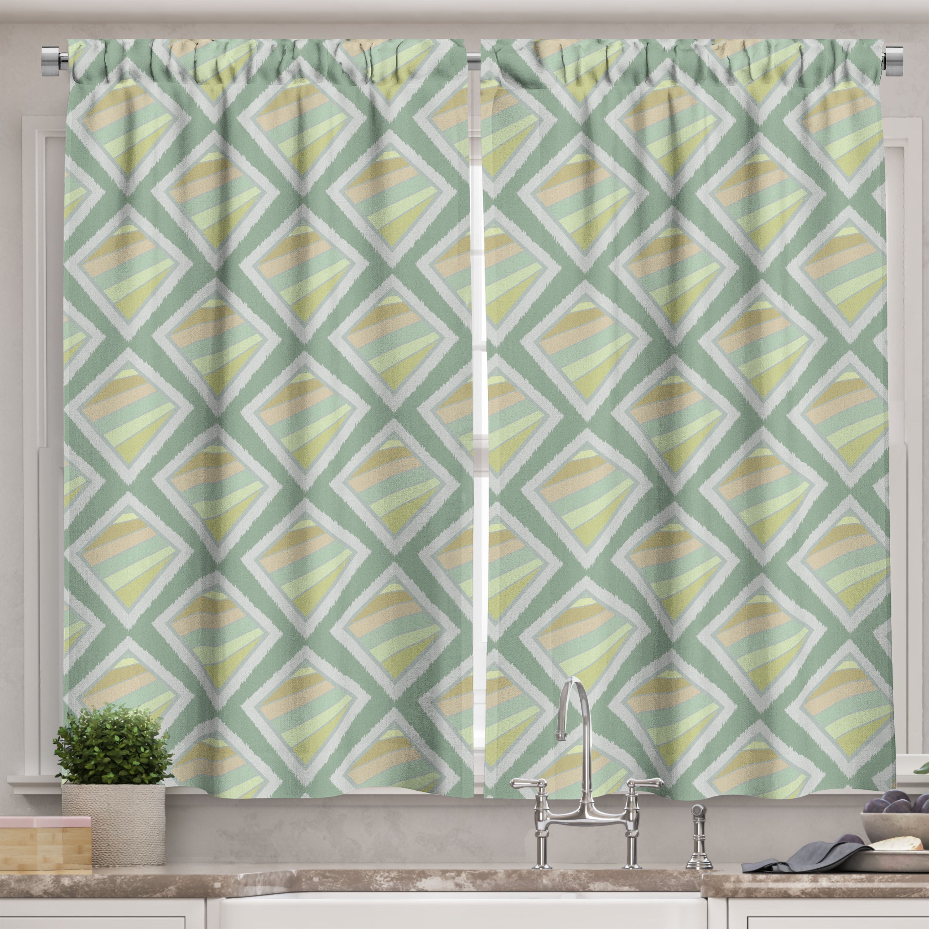 Ambesonne Ethnic Kitchen Curtains, Striped Rhombuses Pattern, 55"x39 ...