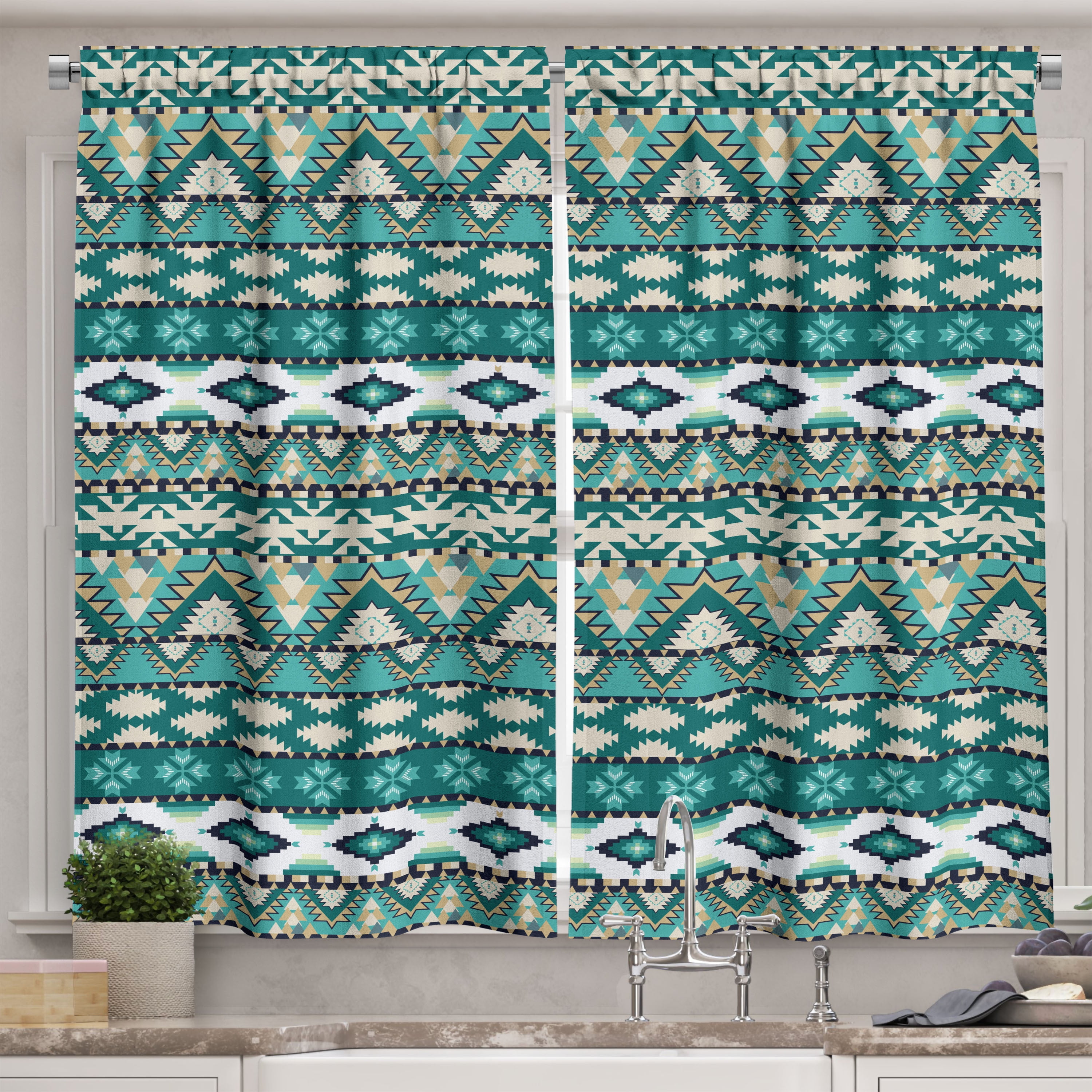 Ambesonne Ethnic Kitchen Curtains, Winter Aztec Forms Design, 55"x45 ...
