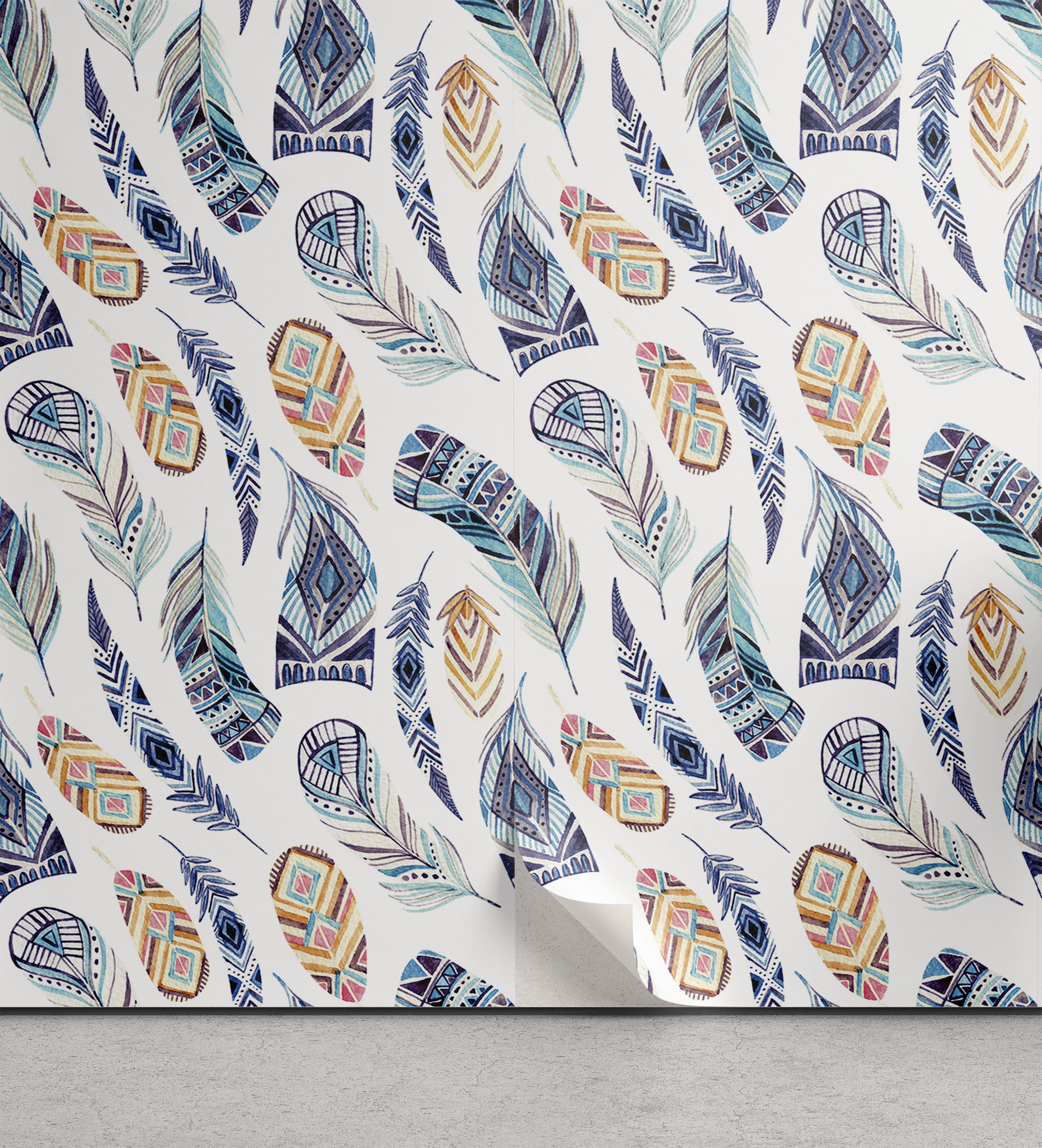 Ambesonne Ethnic Peel & Stick Wallpaper for Home, Feathers Watercolor ...