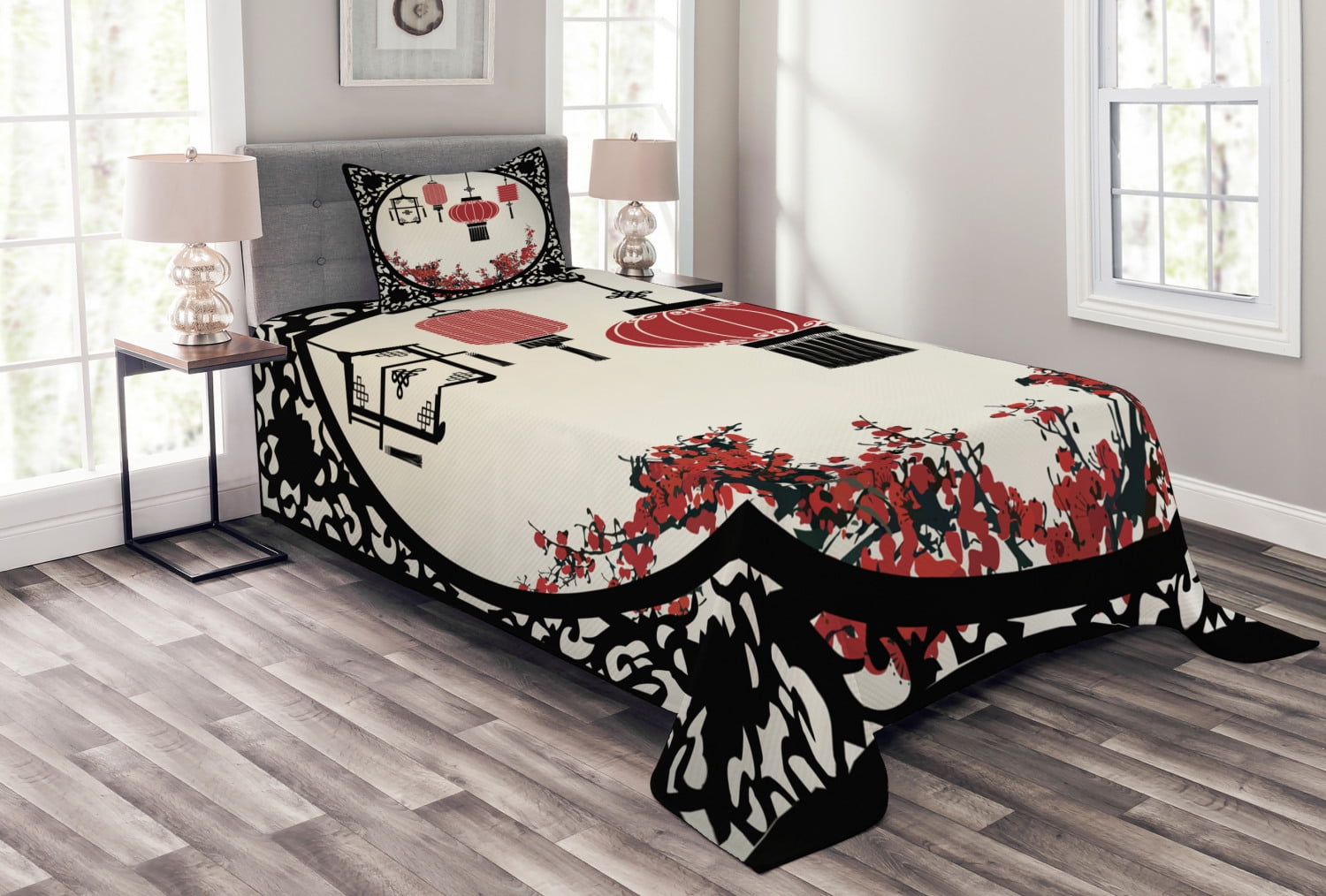 Ambesonne Ethnic Quilted Bedspread Set 2 Pcs, Ornate Folkloric Graphic ...