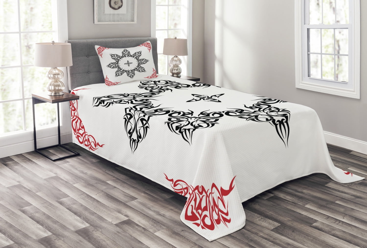 Ambesonne Ethnic Quilted Bedspread Set 2 Pcs, Tattoo Circular Vector ...