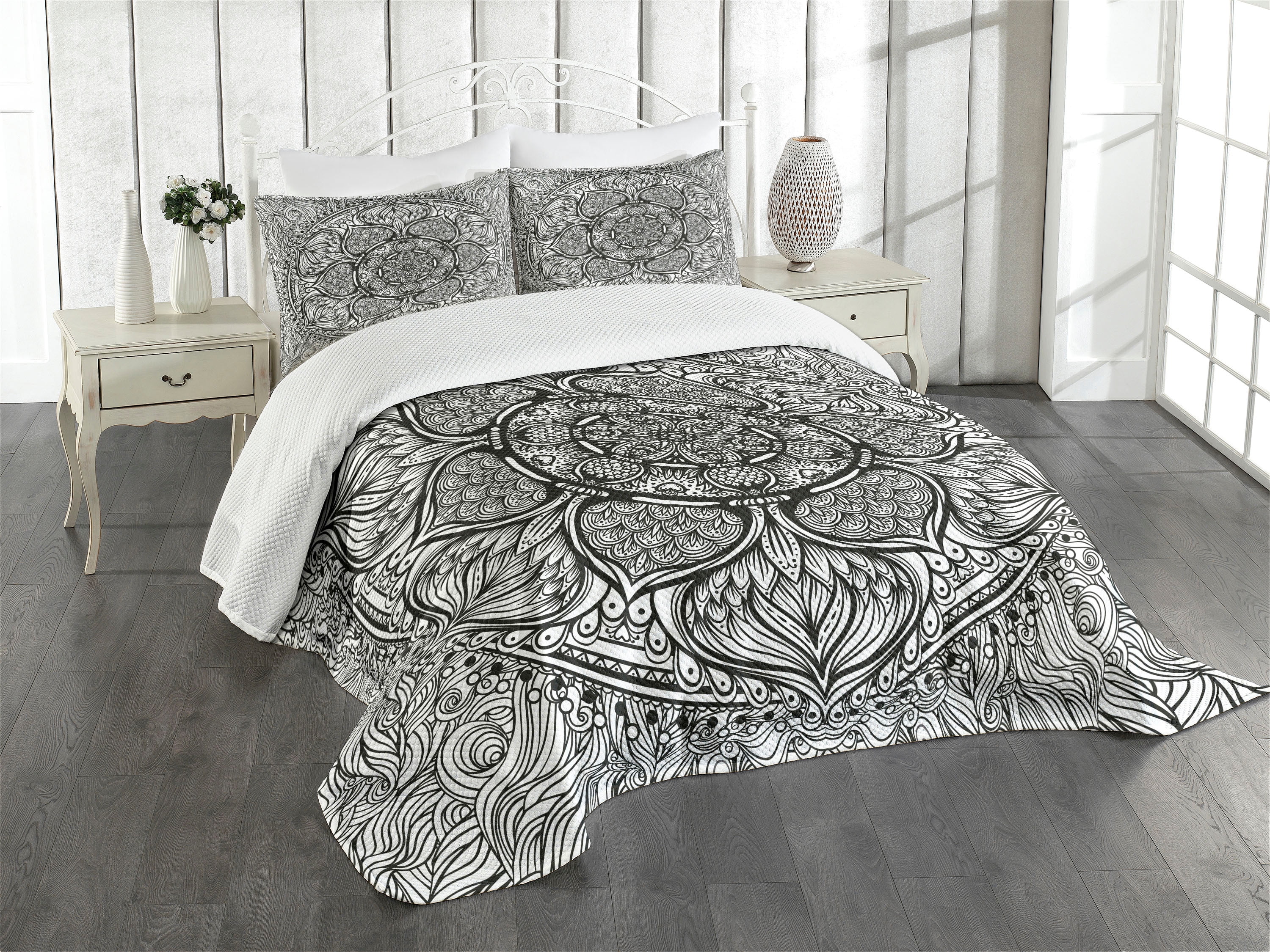Ambesonne Ethnic Quilted Bedspread Set 3 Pcs, Mandala Inspired Native ...