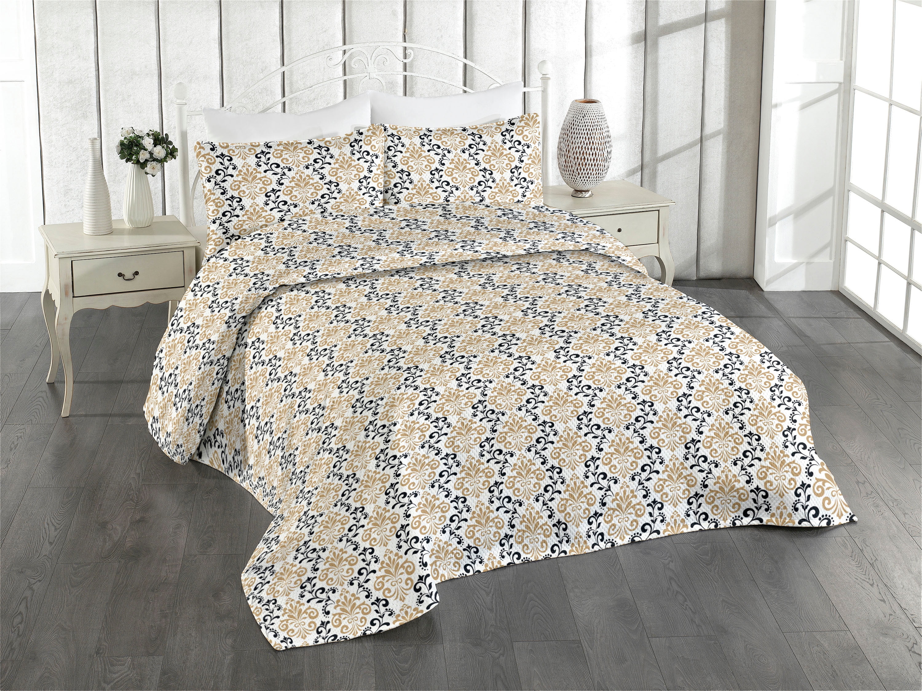 Ambesonne Ethnic Quilted Bedspread Set 3 Pcs, Traditional Boho Damask ...