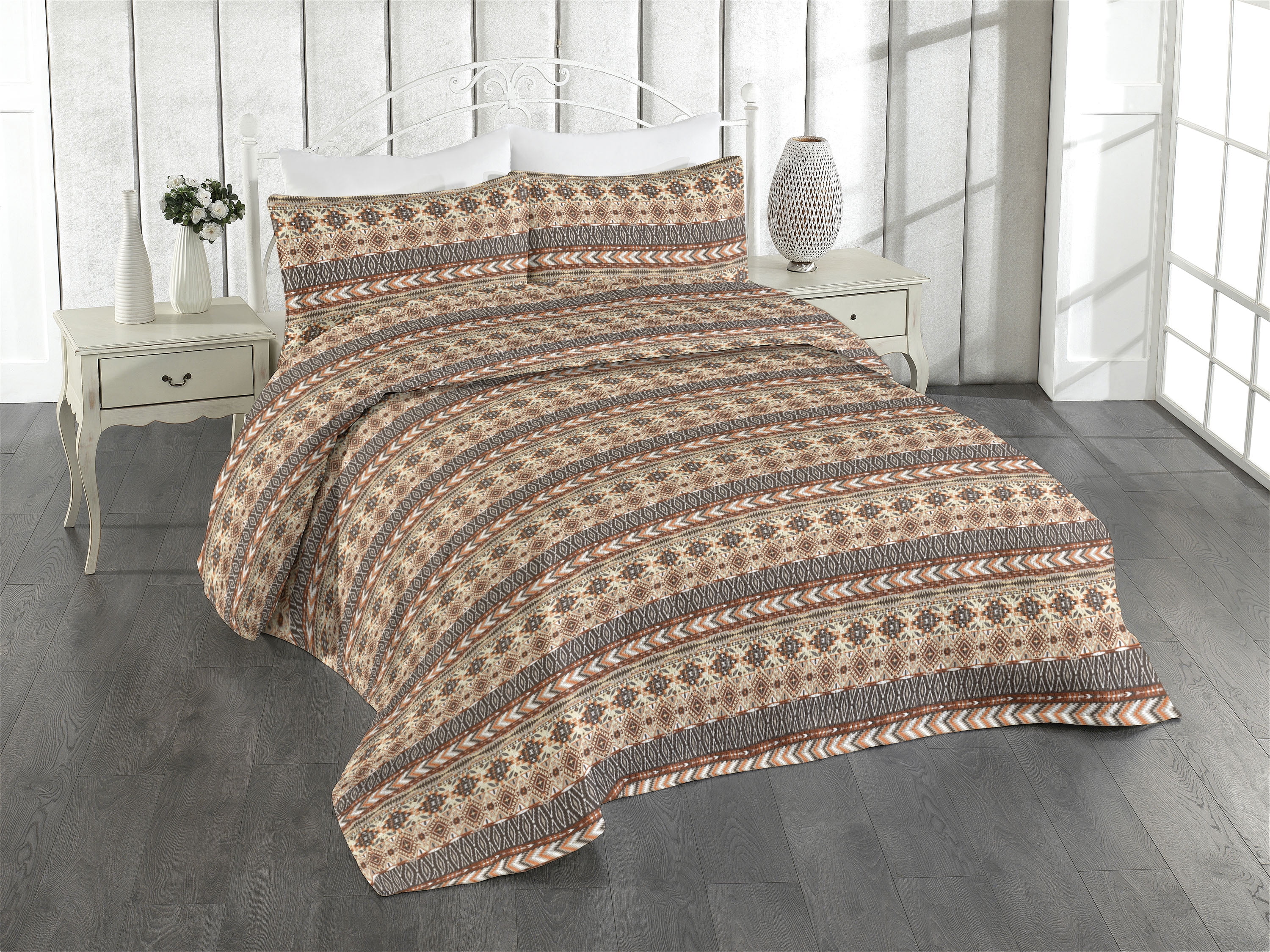 Ambesonne Ethnic Quilted Bedspread Set 3 Pcs, Traditional Chevron Arrow ...