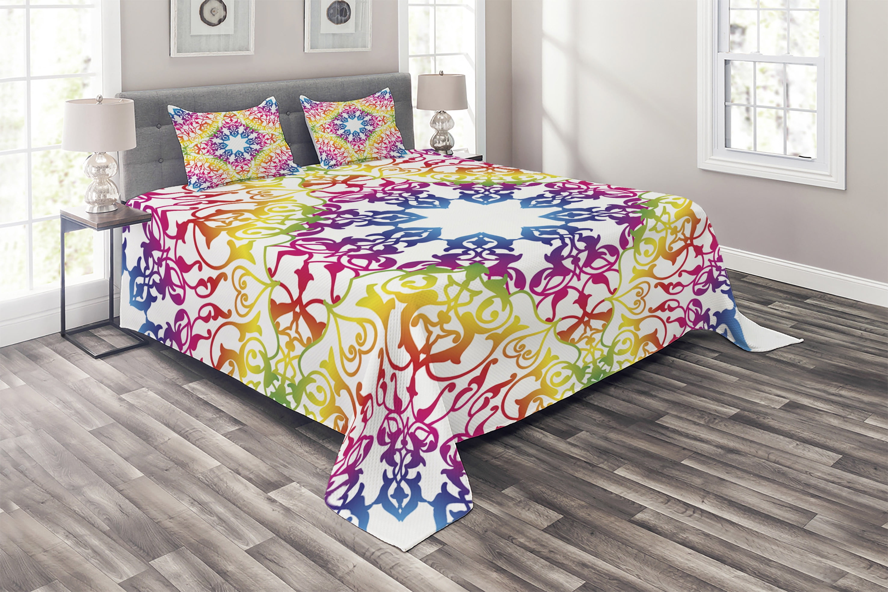 Ambesonne Ethnic Quilted Coverlet 3 Pcs, Abstract Lace Swirls Ivy, King ...