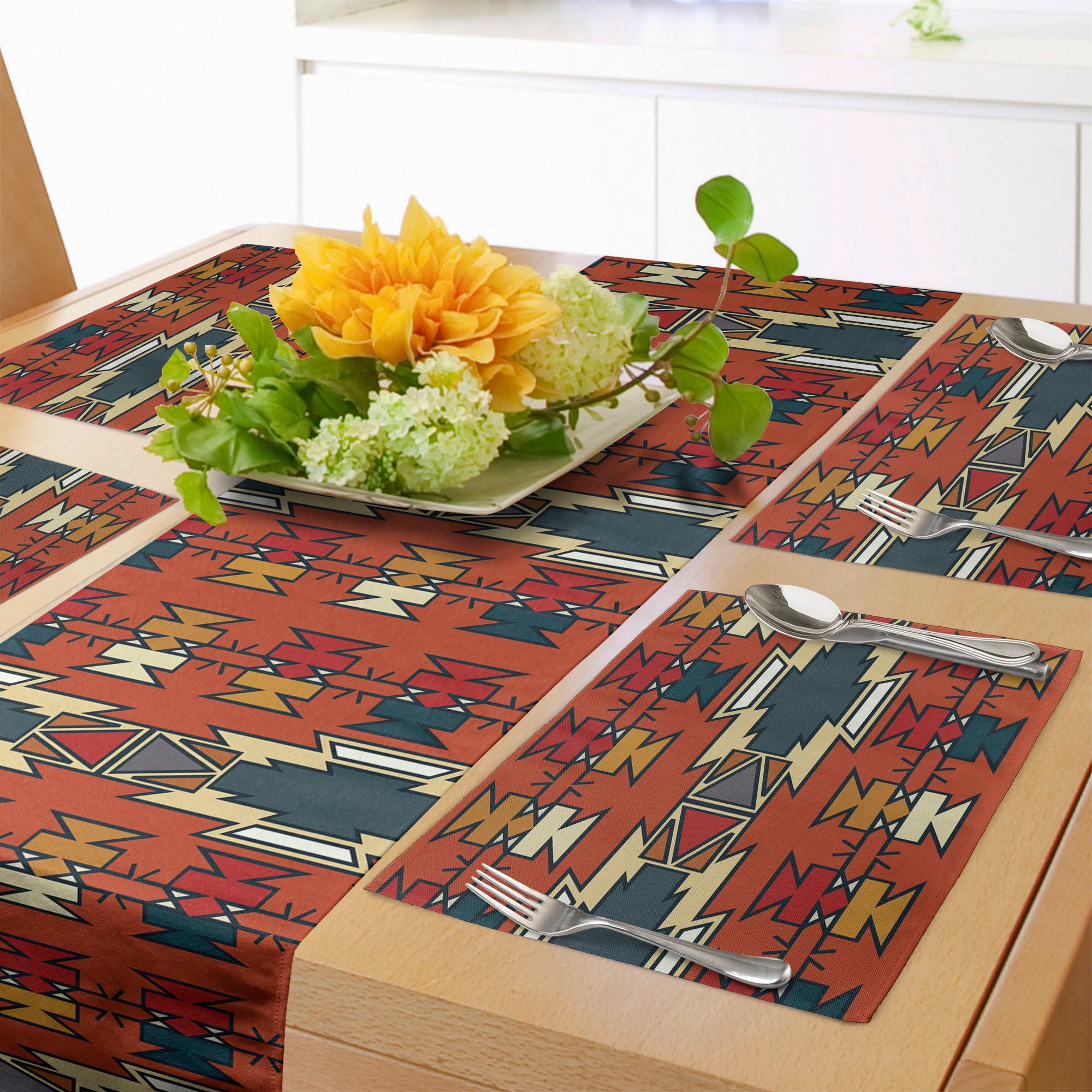 Ambesonne Ethnic Table Runner & Placemats, Boho Aztec Culture, Placemat ...