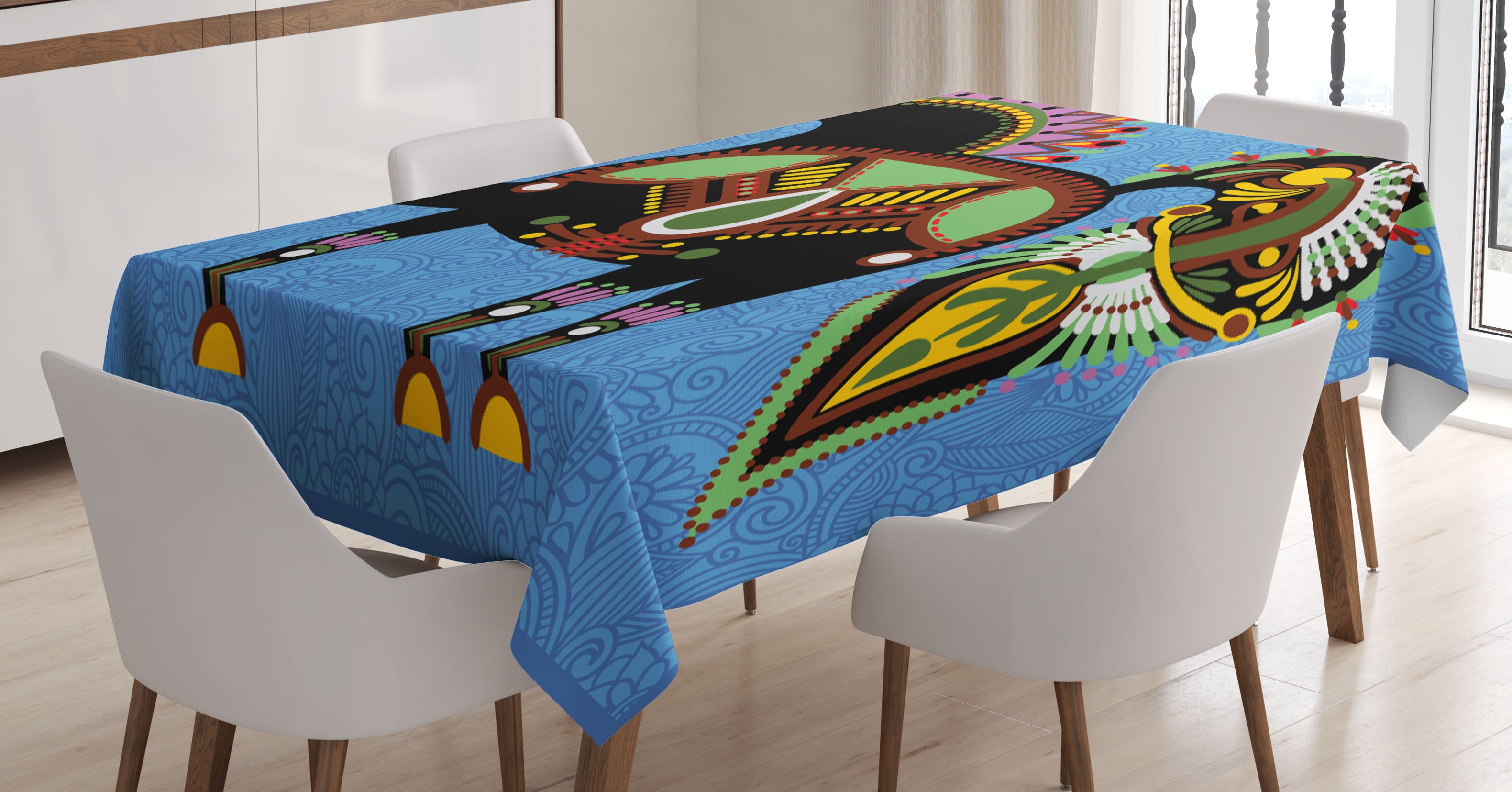 Ambesonne Ethnic Tablecloth Rectangular Table Cover, Folkloric Animal ...