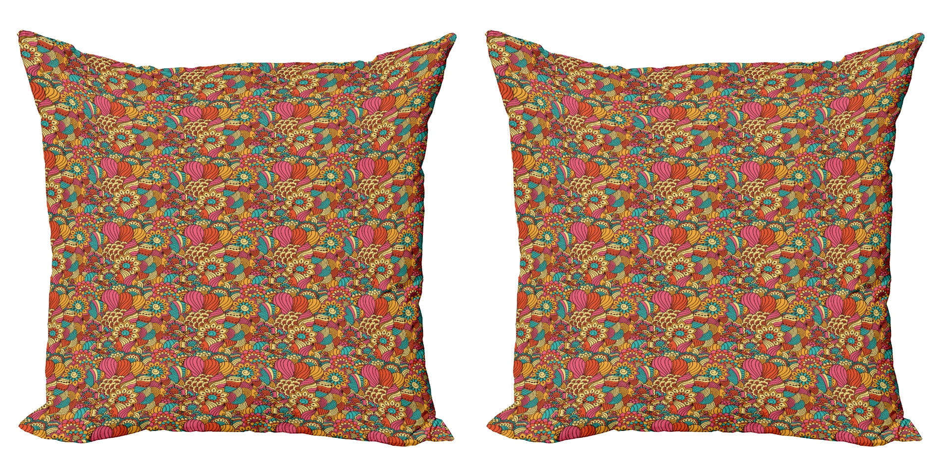 Ambesonne Ethnic Throw Pillow Cover 2 Pack, Colorful Floral Doodle, 24 ...