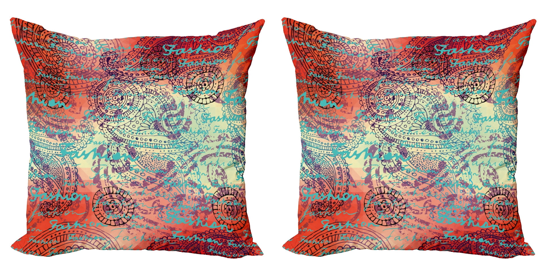 Ambesonne Ethnic Throw Pillow Cover 2 Pack, Grunge Paisley, 20 ...