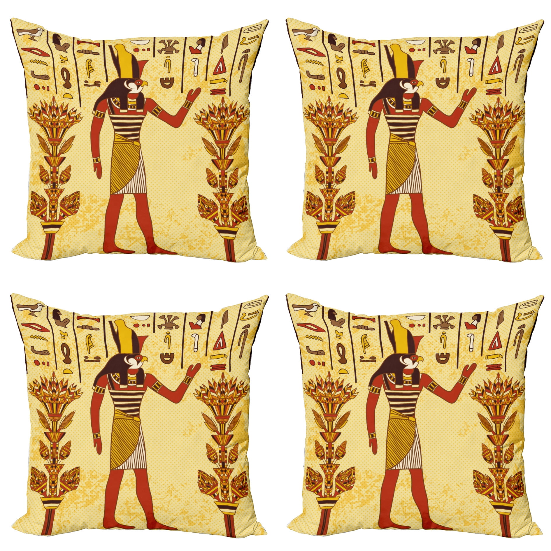 Ambesonne Ethnic Throw Pillow Cover 4 Pack, Egyptian Hieroglyph Myth ...