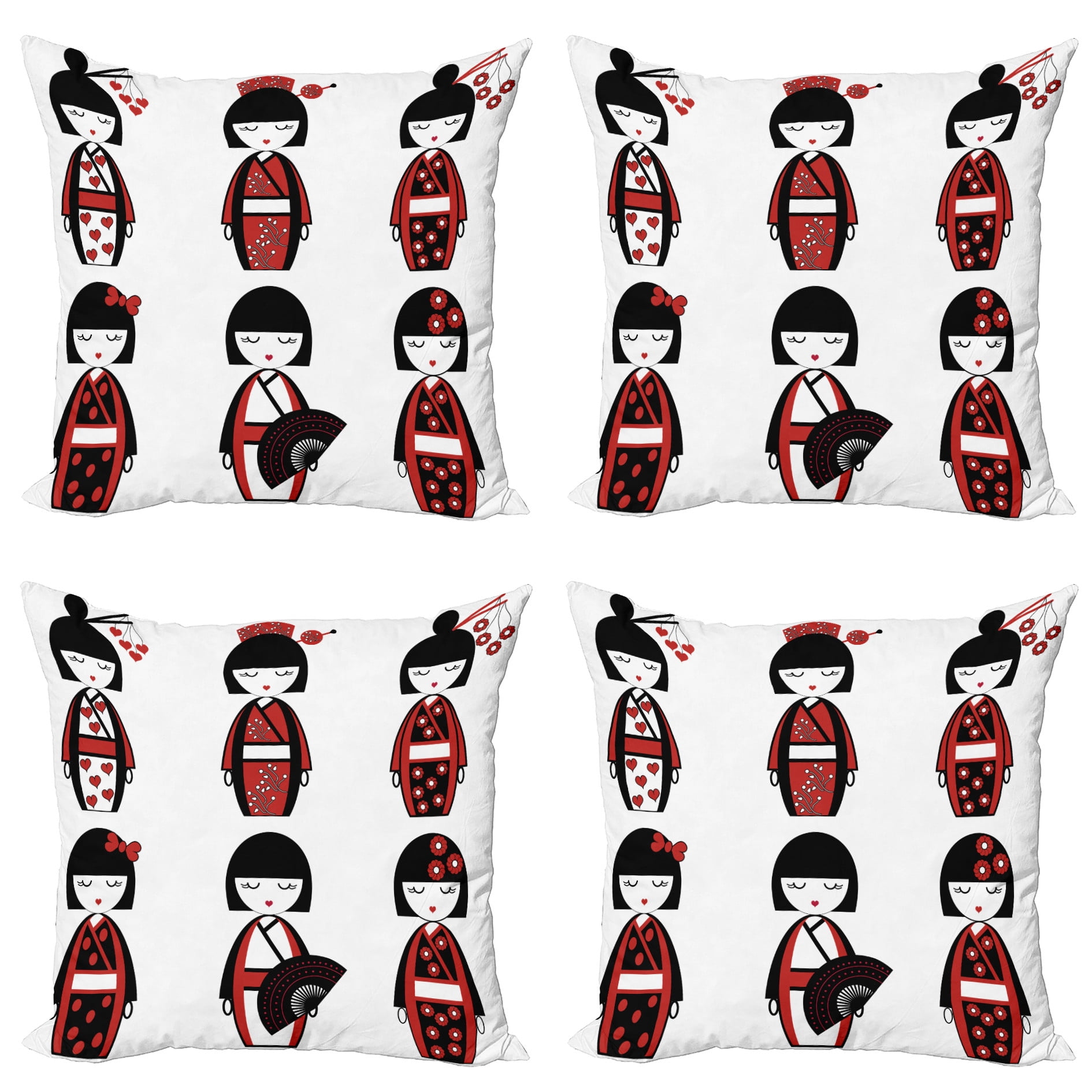Ambesonne Ethnic Throw Pillow Cover 4 Pack, Geisha Dolls Folkloric, 20 ...