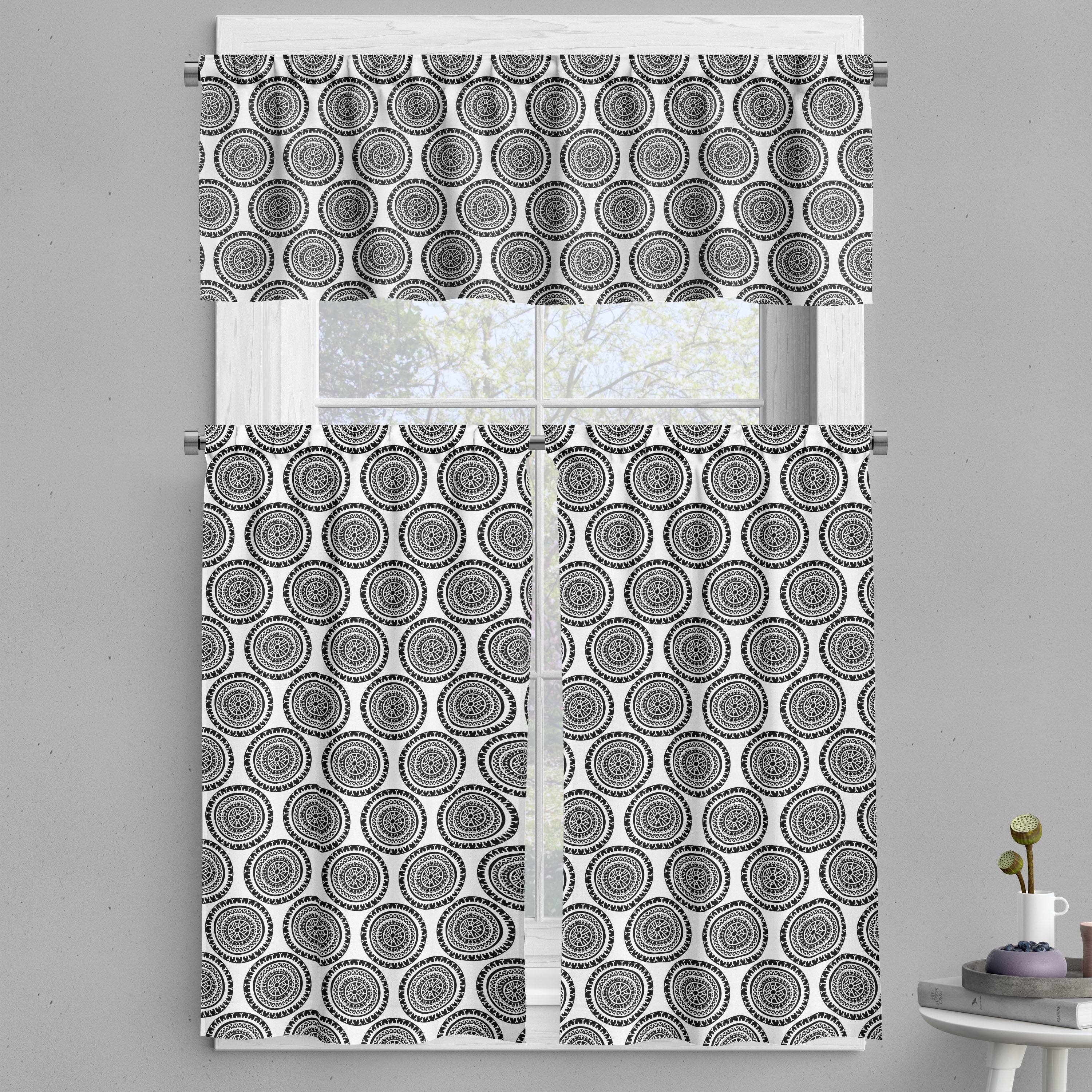 Ambesonne Ethnic Valance & Curtain, Circular Shapes Zigzags Art, 55"x30 ...