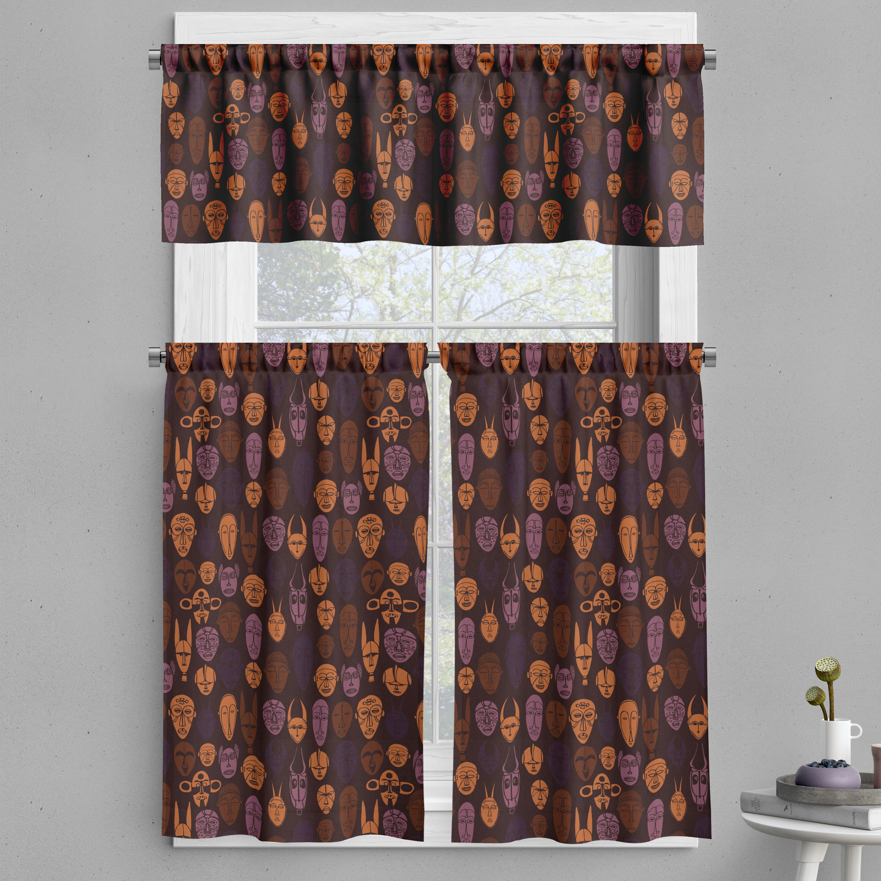 Ambesonne Ethnic Valance & Curtain, Indigenous African Faces, 55"x36 ...