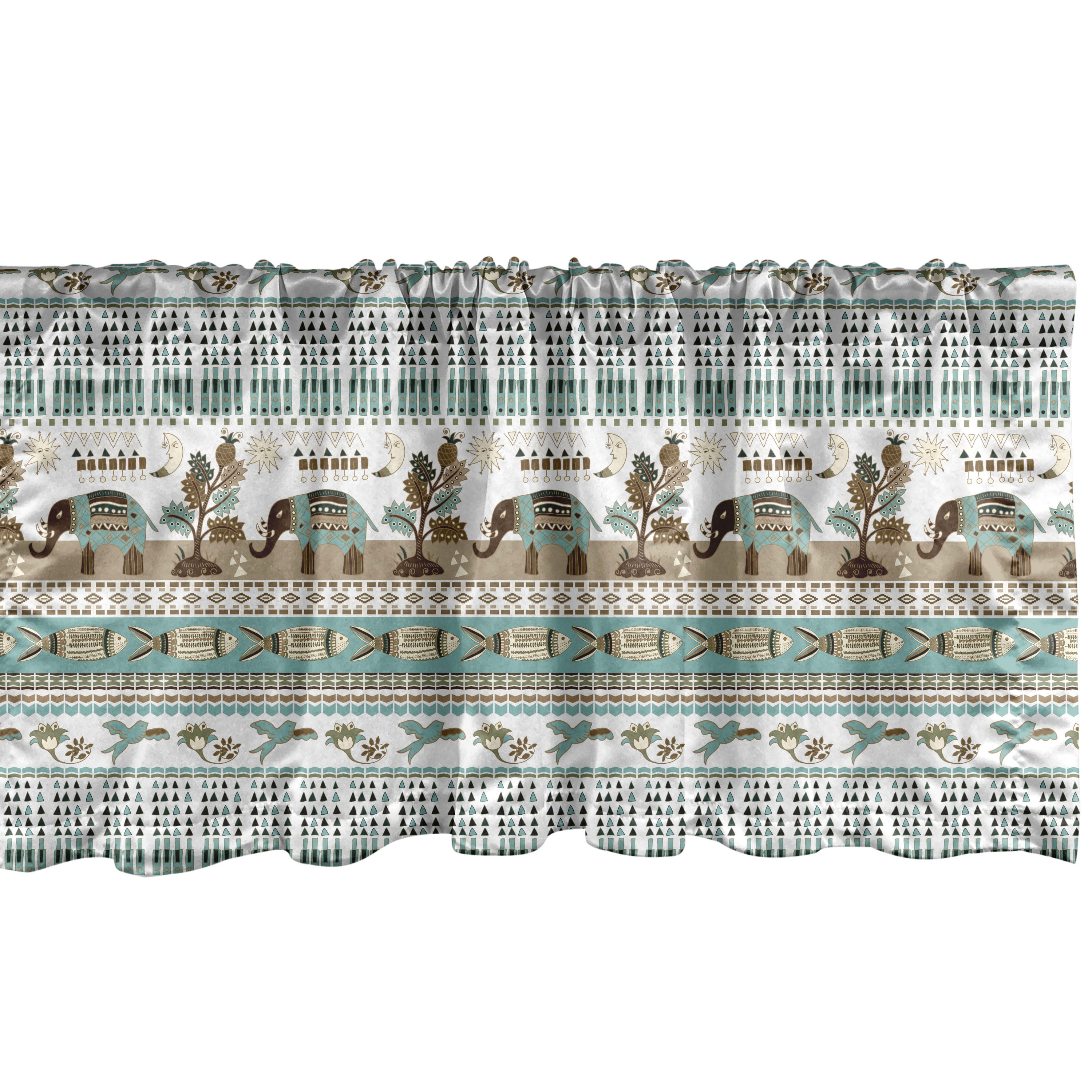 Ambesonne Ethnic Window Valance, Triangles Elephants Birds, 54" X 18 ...